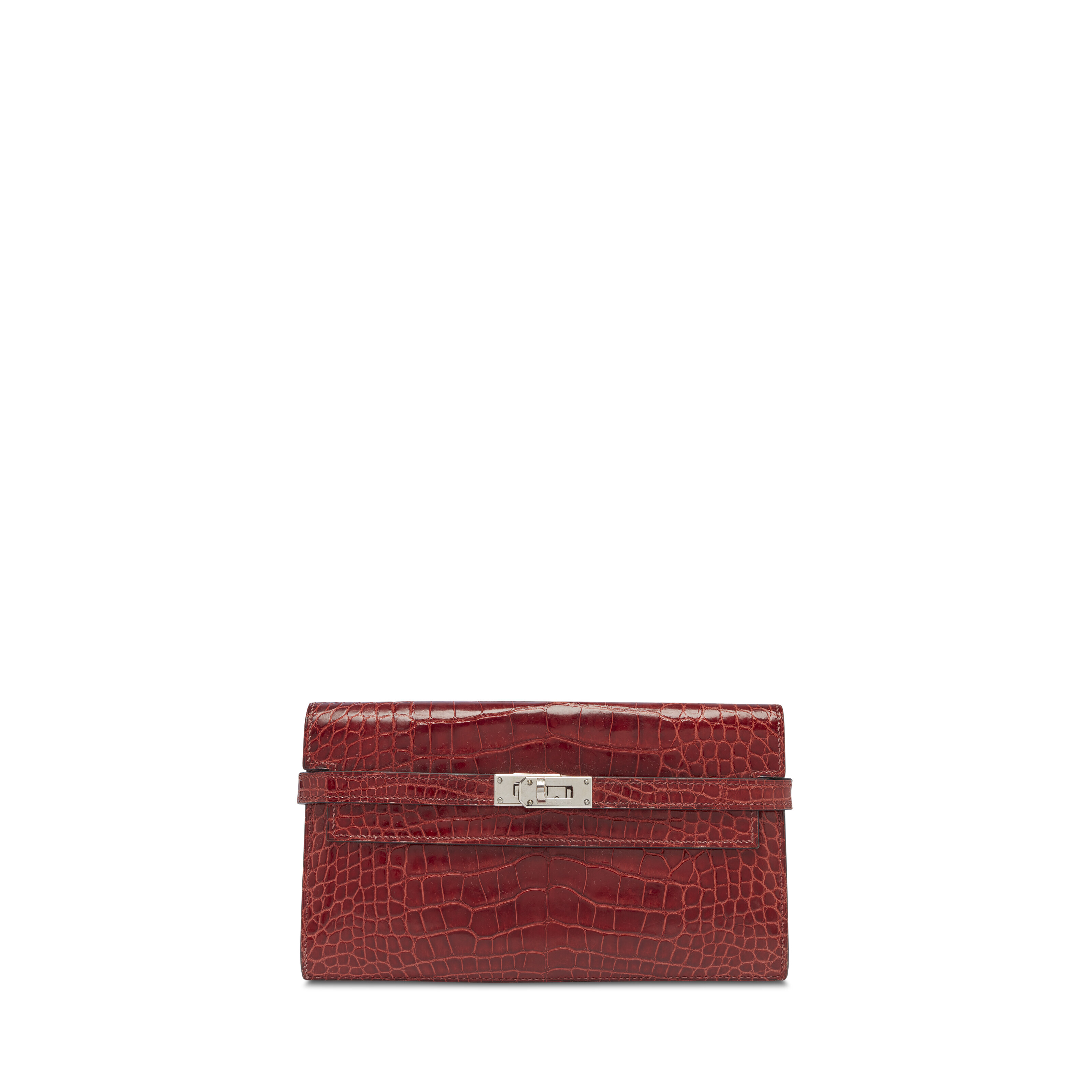 A MATTE SANGUINE ALLIGATOR KELLY LONG WALLET WITH PALLADIUM HARDWARE ...