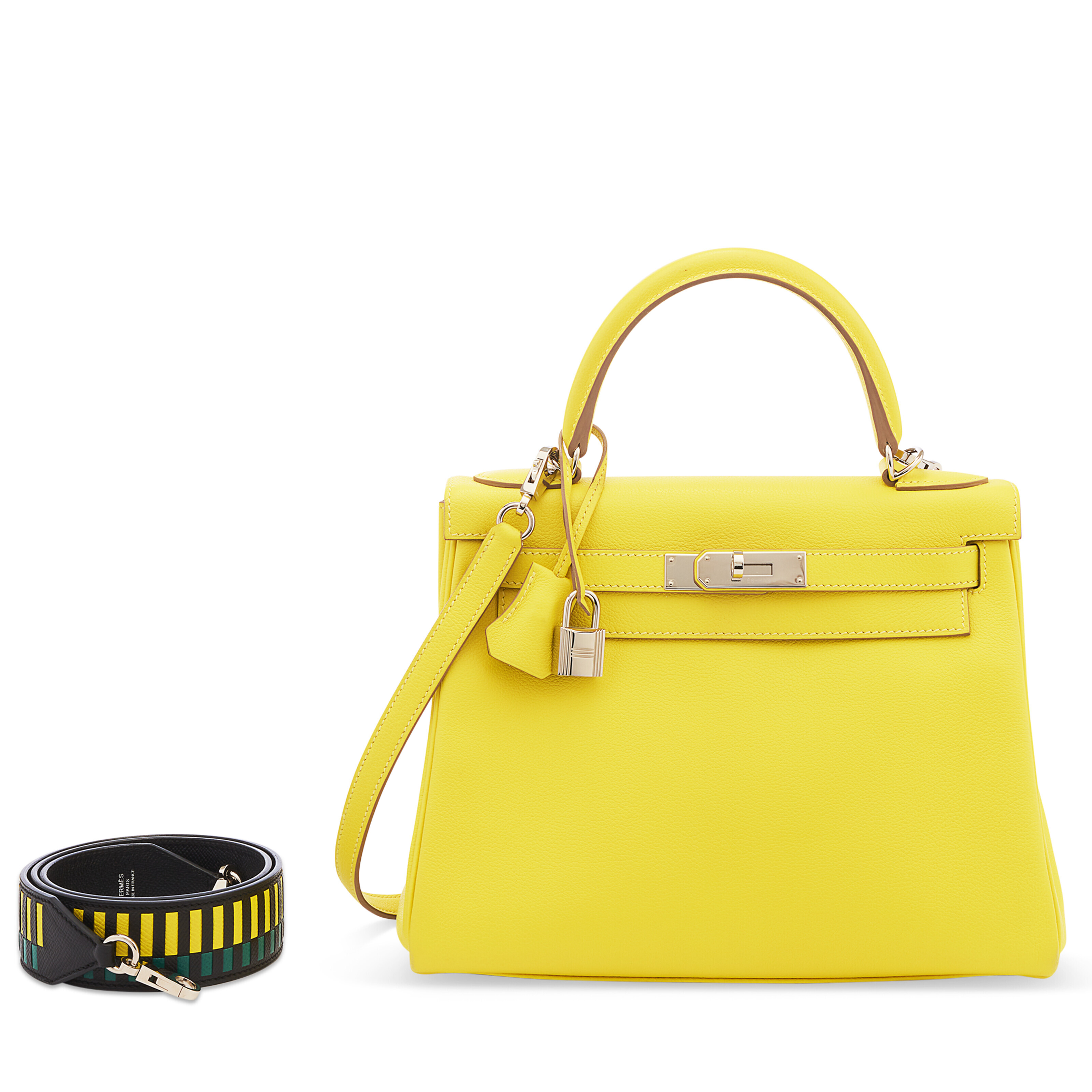 A LIME EVERCOLOR LEATHER RETOURNÉ KELLY 28 WITH PALLADIUM HARDWARE ...