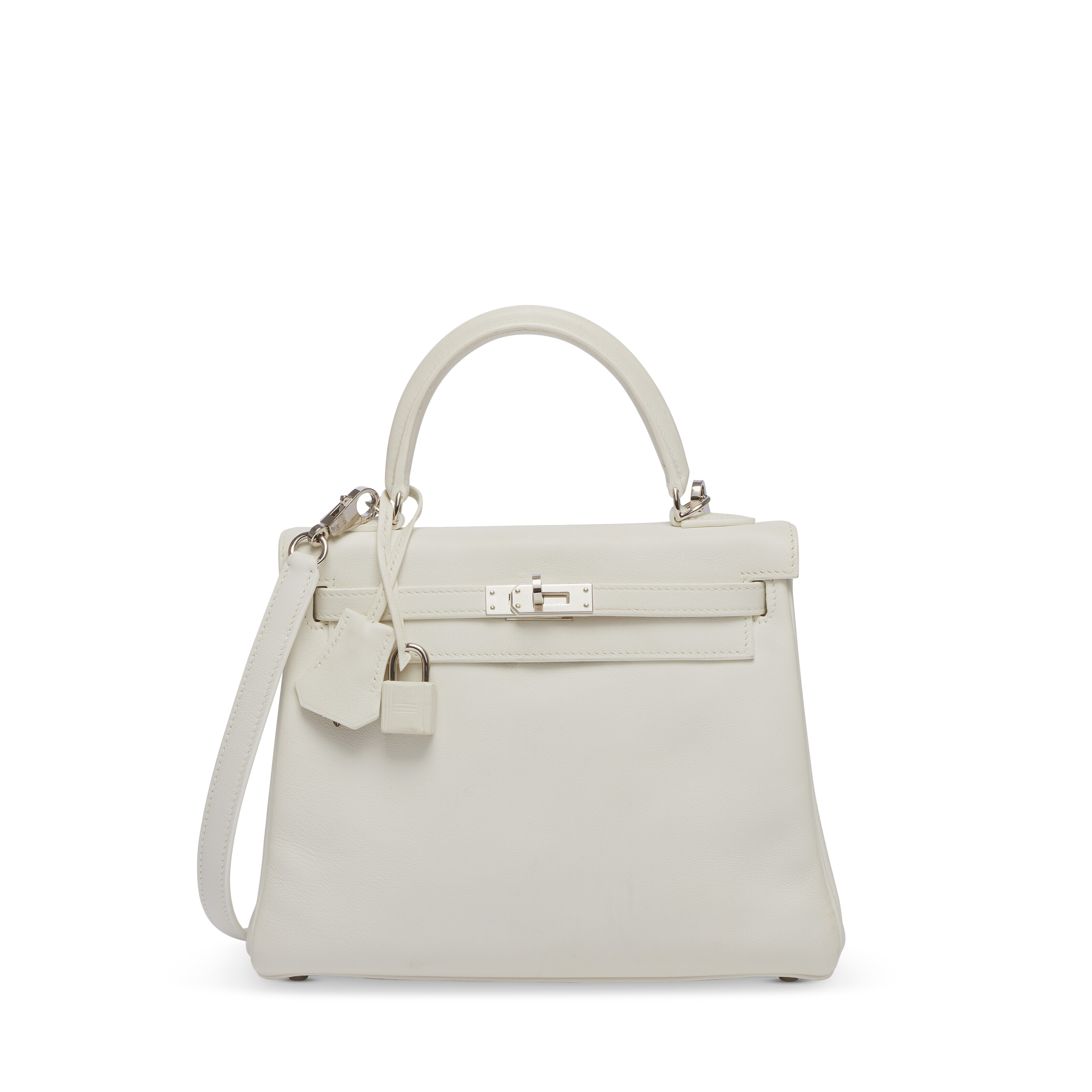A WHITE SWIFT LEATHER RETOURNÉ KELLY 25 WITH PALLADIUM HARDWARE, HERMÈS ...