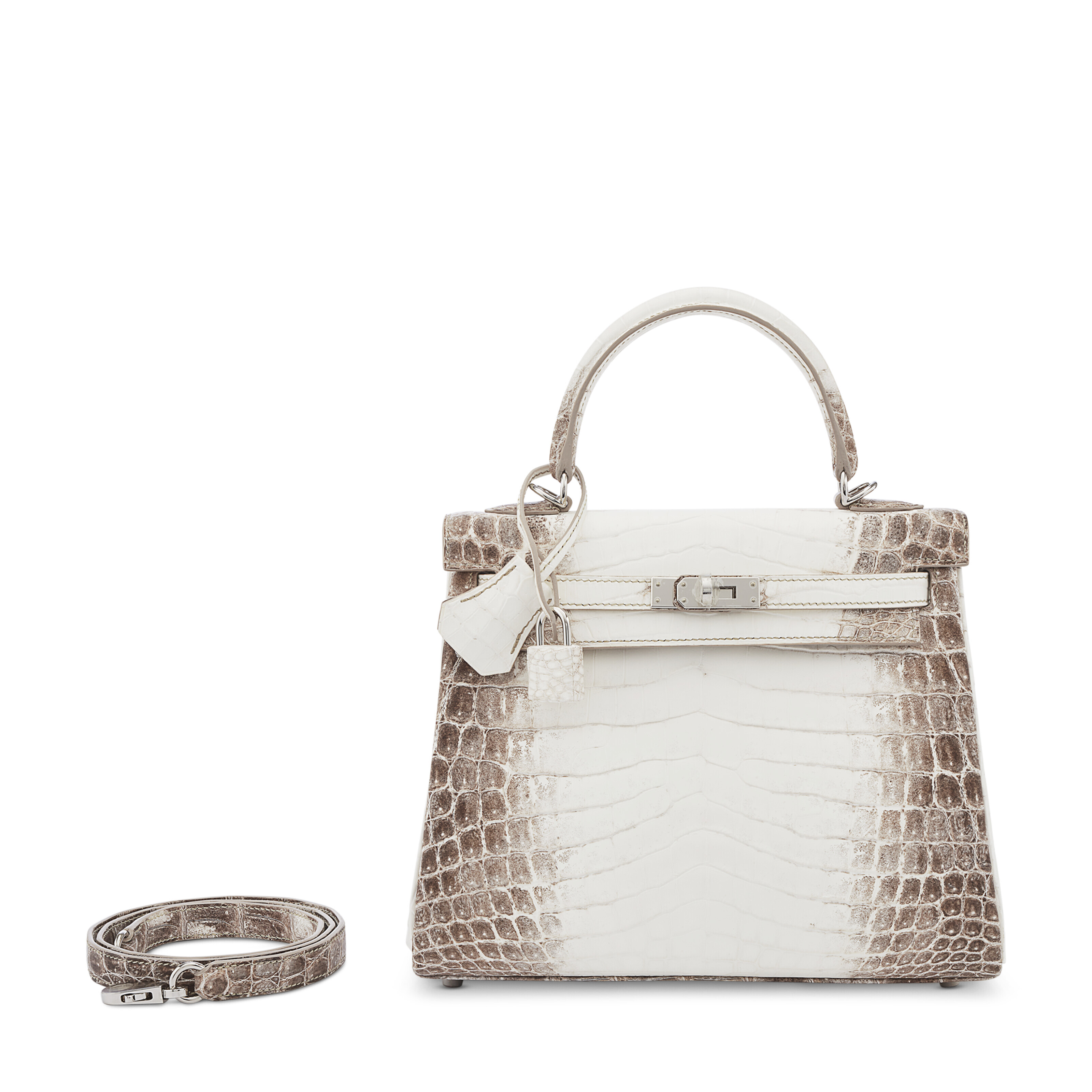 A RARE, MATTE WHITE HIMALAYA NILOTICUS CROCODILE RETOURNÉ KELLY 25 WITH ...