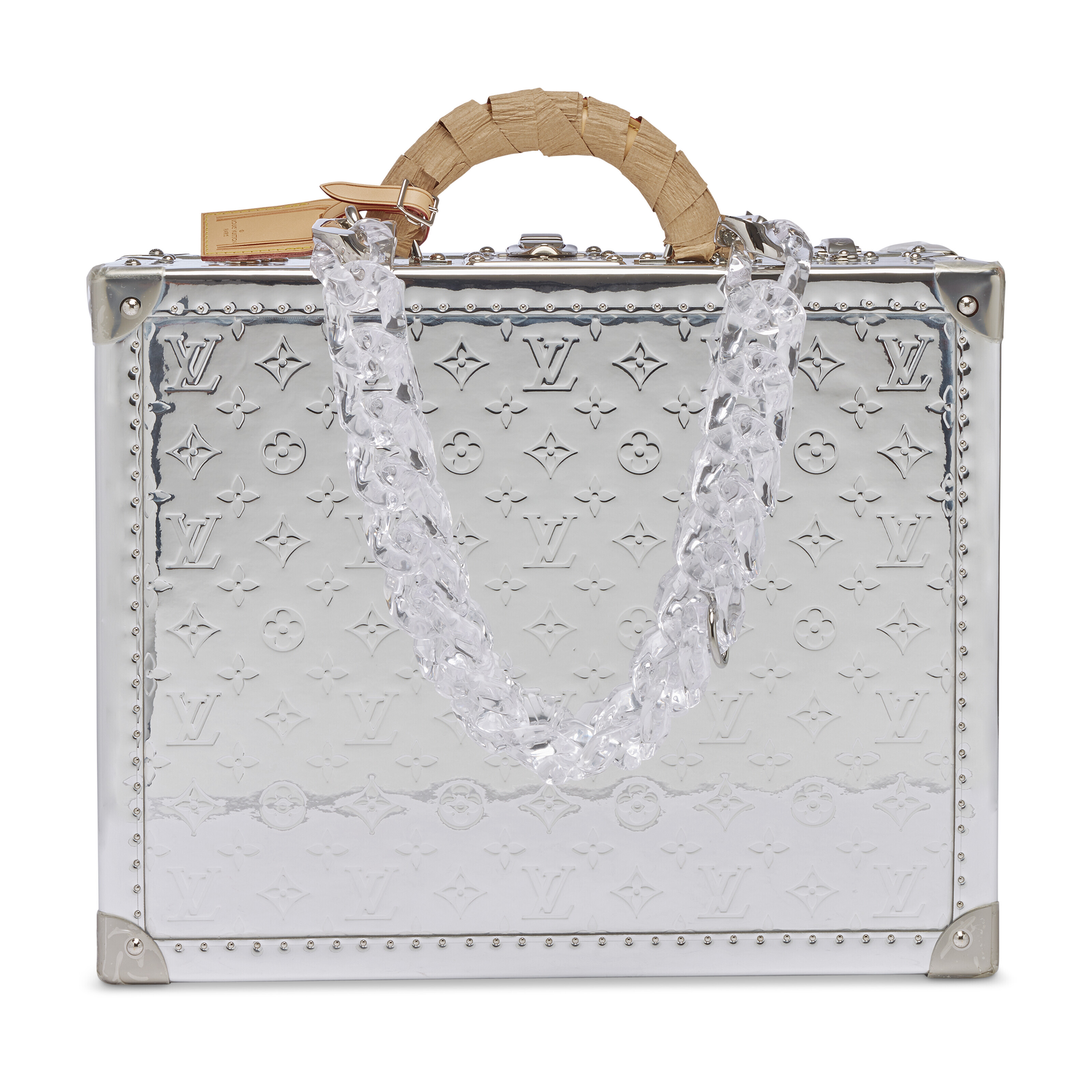 A RUNWAY METALLIC SILVER MIRROR MONOGRAM & CALFSKIN COTTEVILLE TRUNK 45 ...