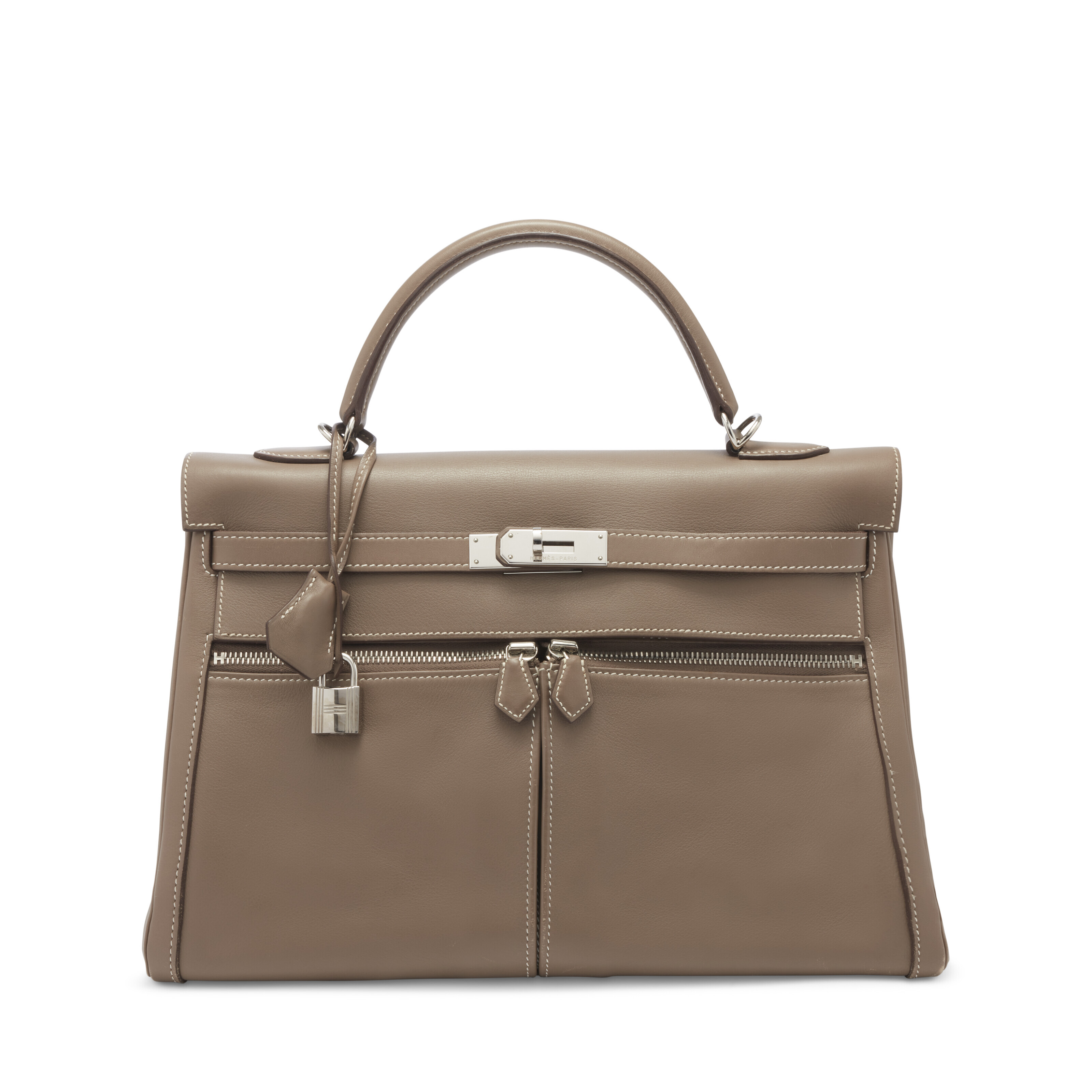 AN ÉTOUPE SWIFT LEATHER LAKIS KELLY 35 WITH PALLADIUM HARDWARE, HERMÈS ...