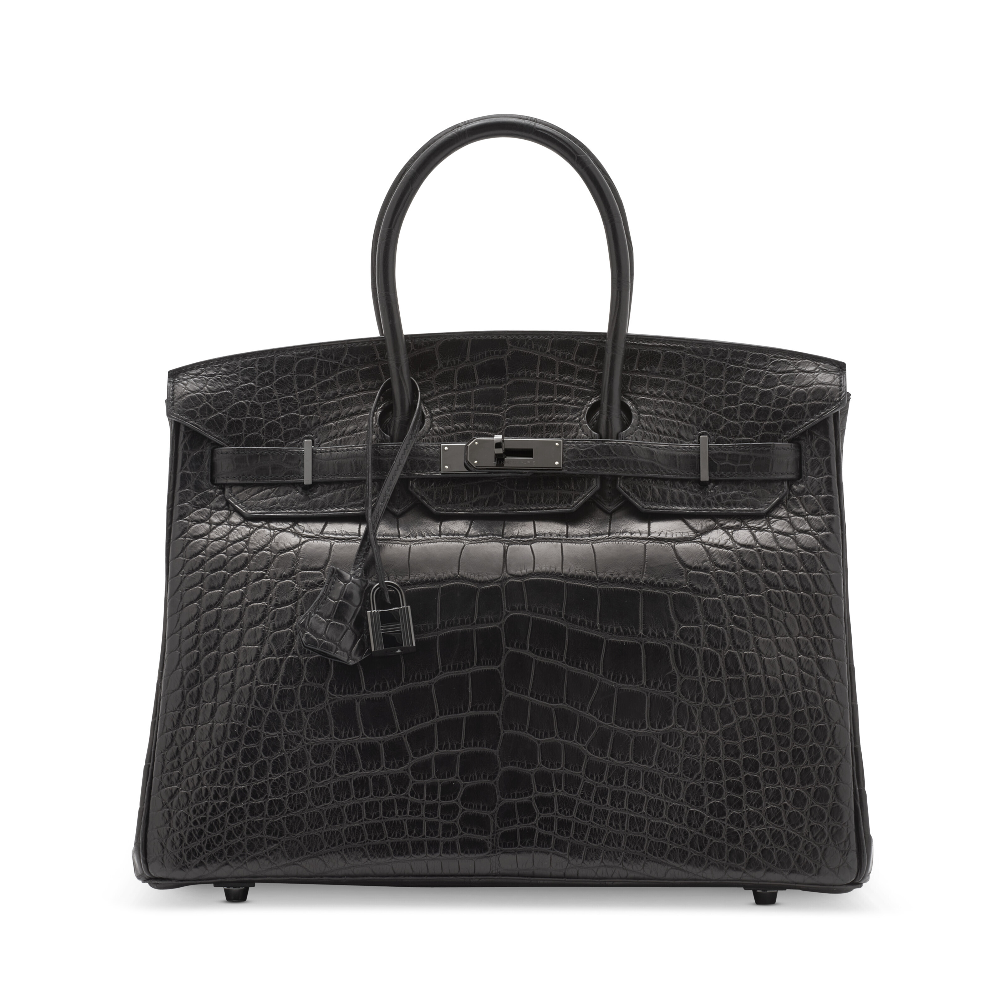 A RARE MATTE BLACK ALLIGATOR SO BLACK BIRKIN 35 WITH BLACK PVD HARDWARE ...