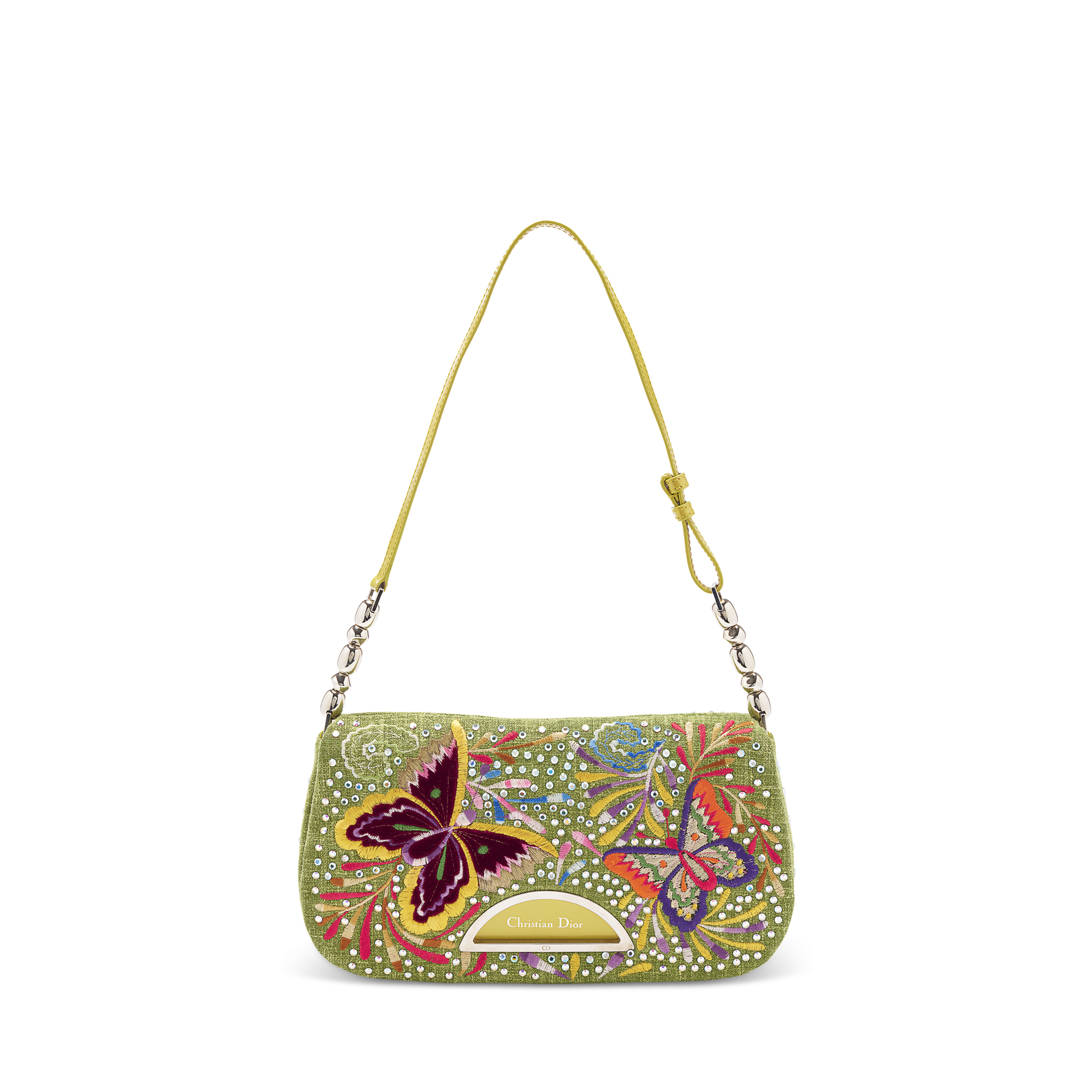 A LIMITED EDITION GREEN CANVAS BUTTERFLY CRYSTAL MALICE BAG WITH SILVER ...