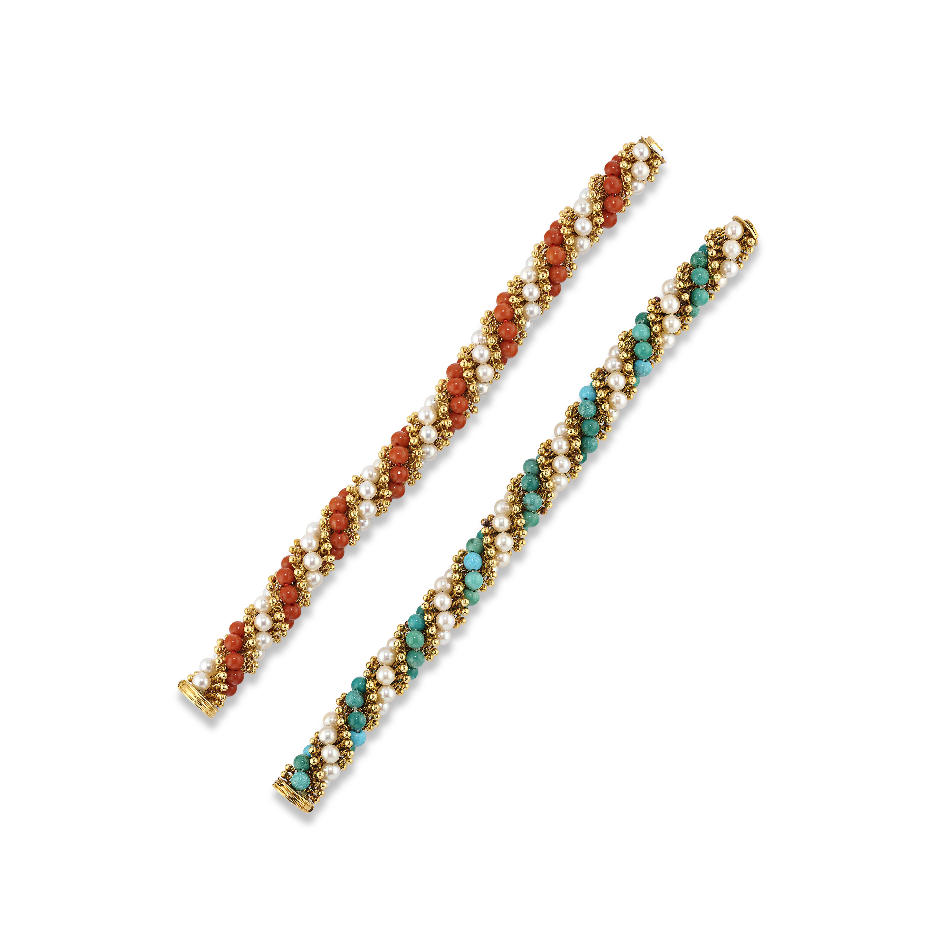 VAN CLEEF & ARPELS ENSEMBLE DE BRACELETS 'TWIST' CORAIL, TURQUOISES ET ...