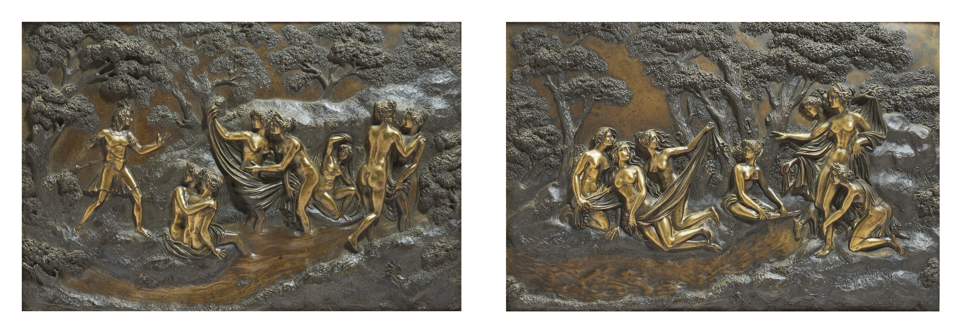 DEUX BAS-RELIEFS FORMANT PAIRE REPRÉSENTANT DIANE ET ACTÉON AINSI QUE ...