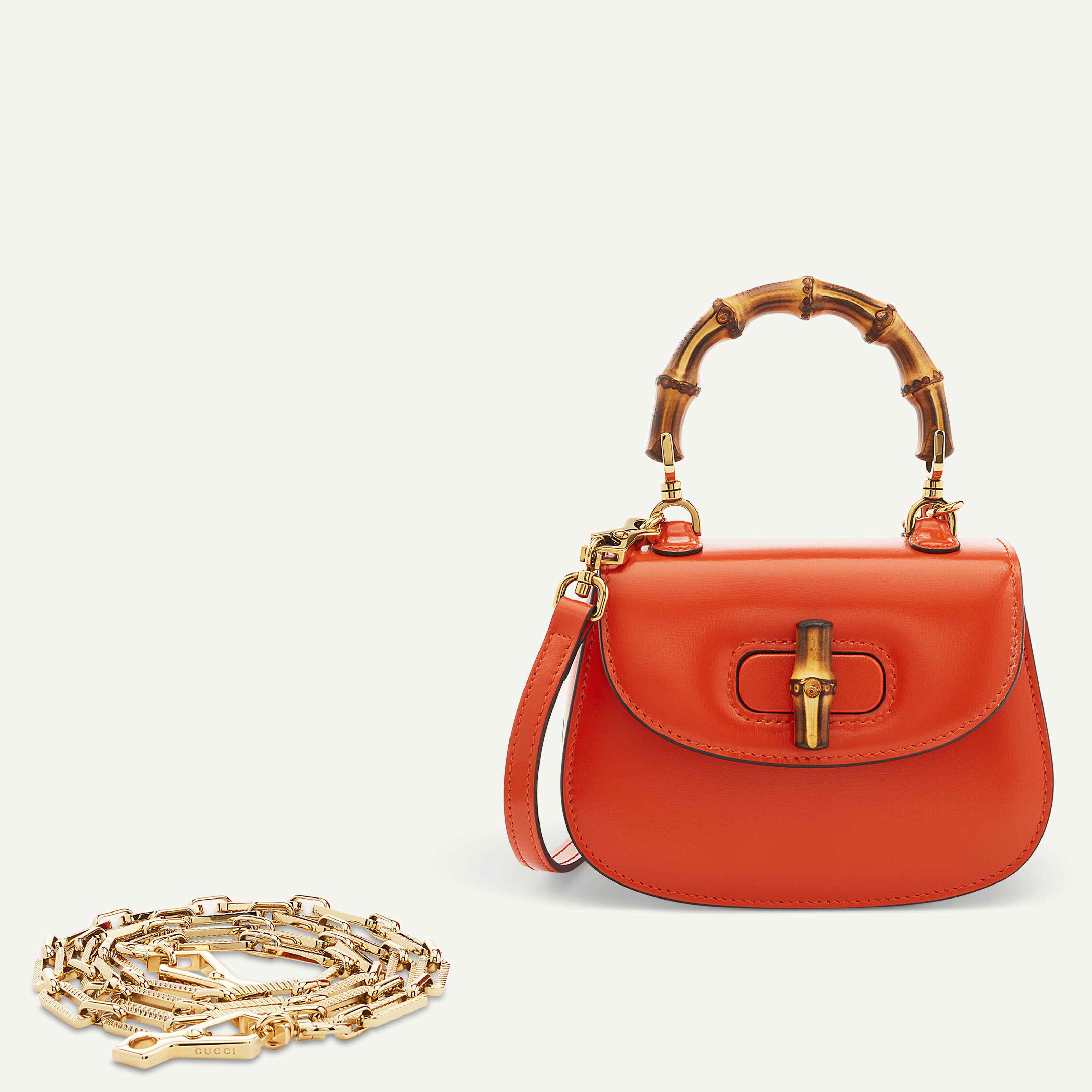 A CORAL CALFSKIN LEATHER BAMBOO MINI BAG WITH GOLD HARDWARE, GUCCI ...