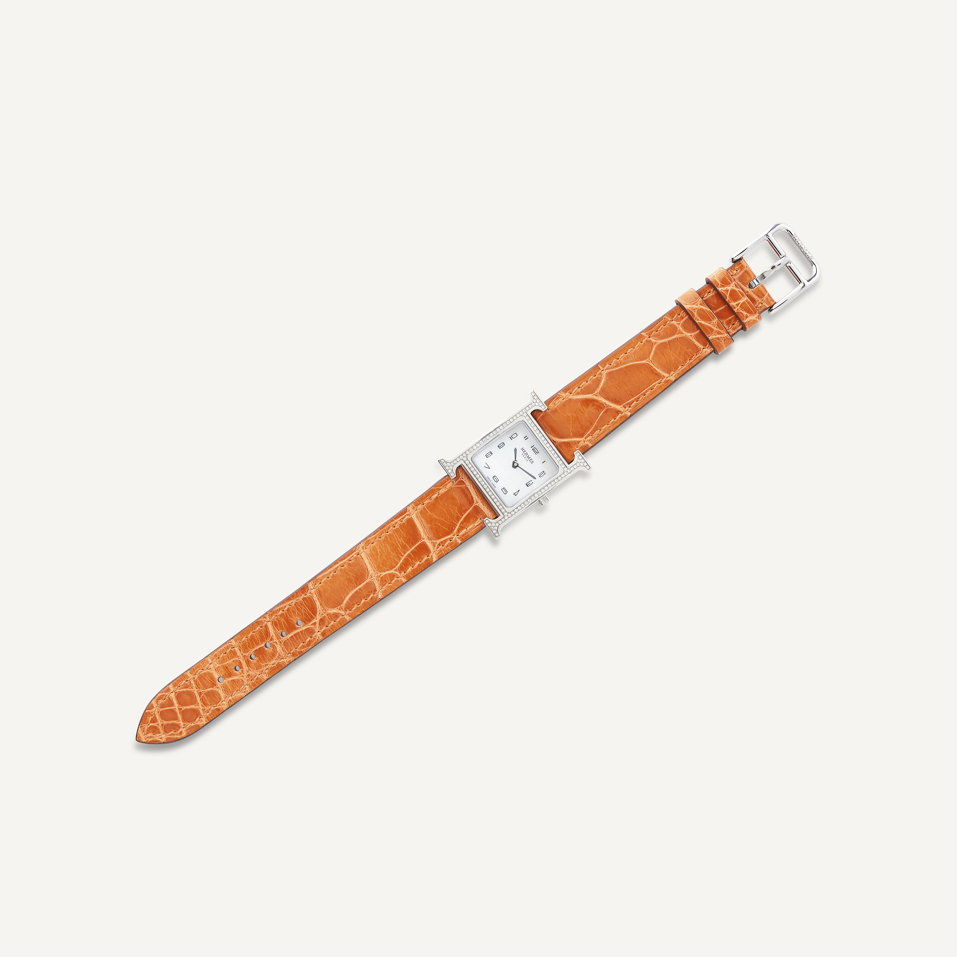 A STAINLESS STEEL & DIAMOND HEURE H WATCH WITH MOTHER-OF-PEARL DIAL ...