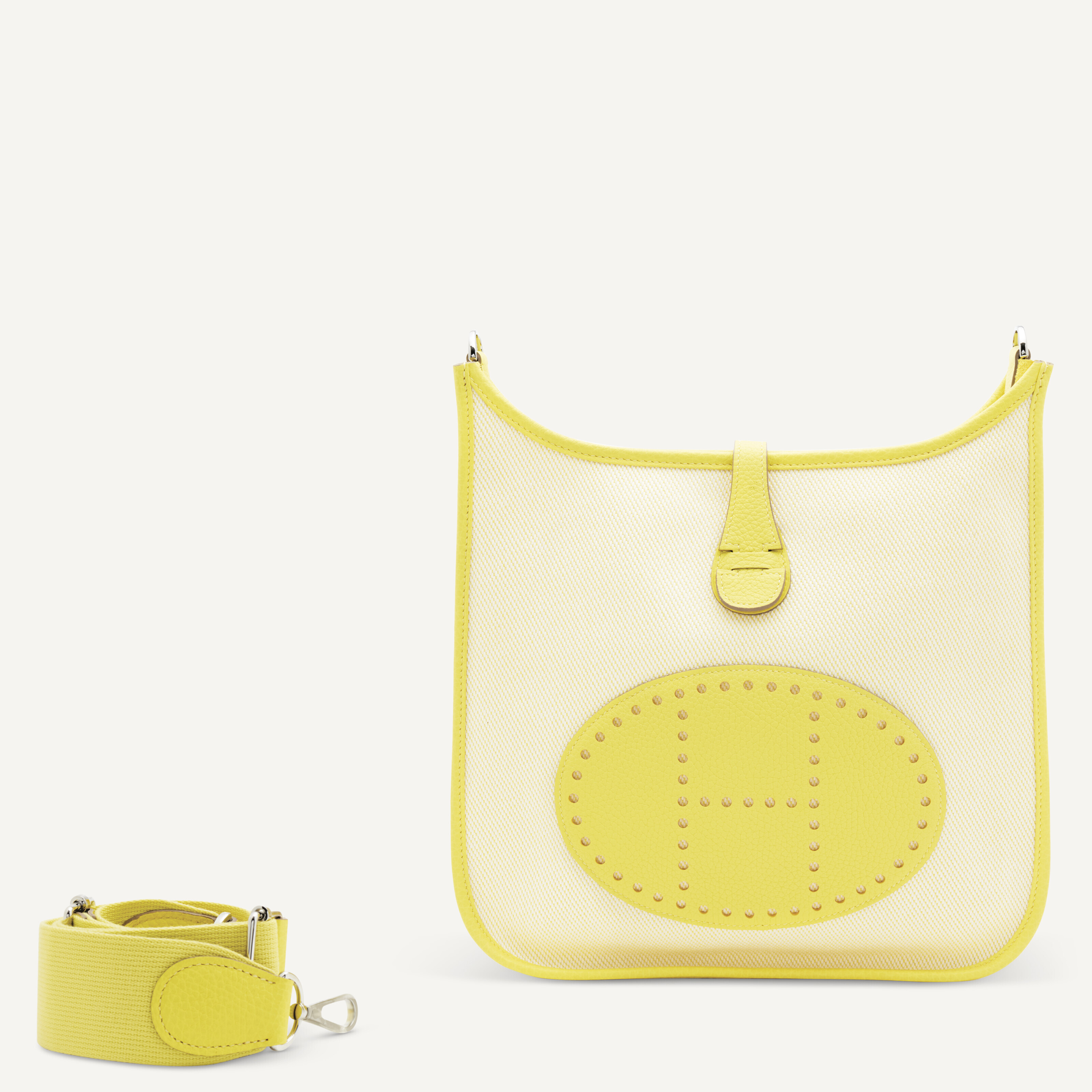 A CITRON LIME LEATHER & ÉCRU CITRON TOILE H ÉVELYNE PM WITH PALLADIUM ...