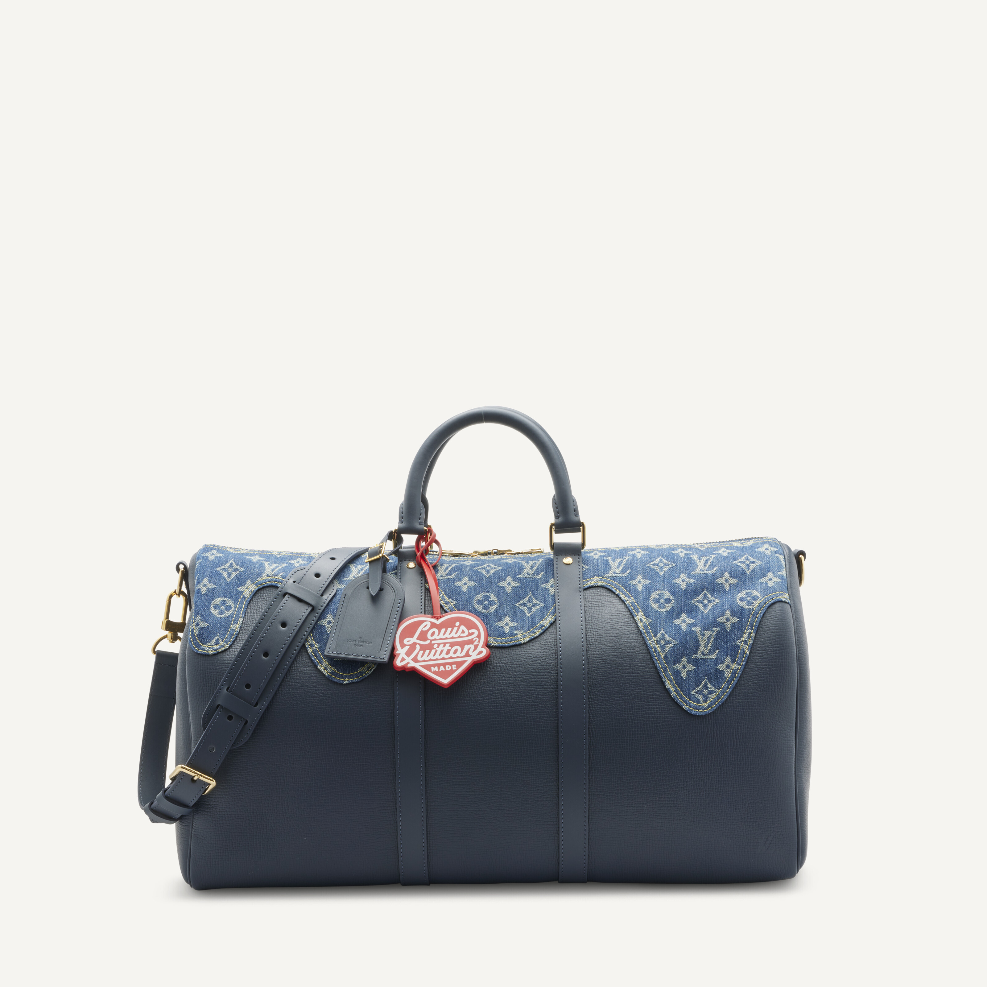 A LIMITED EDITION MONOGRAM DENIM & BLUE CALFSKIN KEEPALL BANDOULIÈRE 50 WITH GOLD HARDWARE BY ...