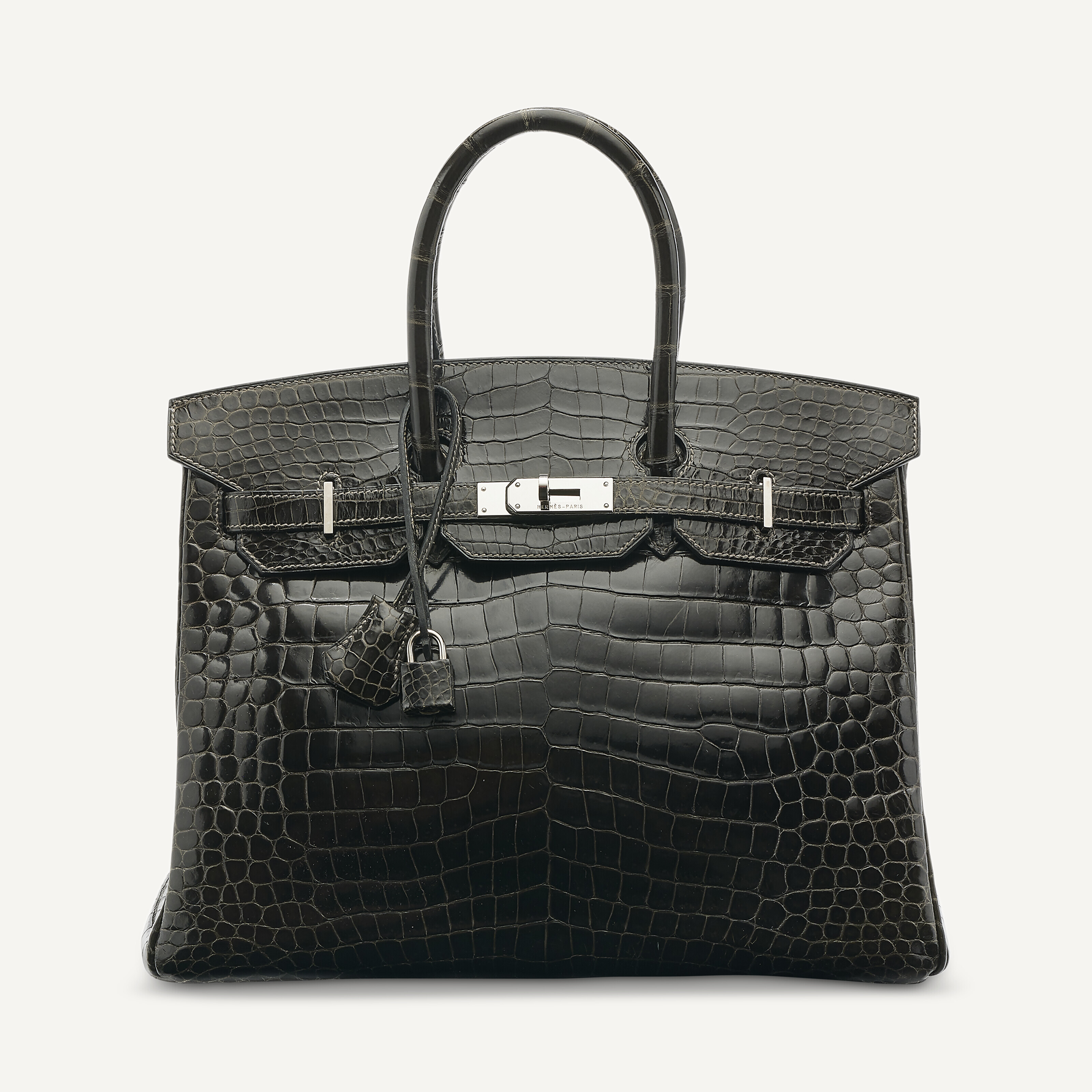 A SHINY GRAPHITE POROSUS CROCODILE BIRKIN 35 WITH PALLADIUM HARDWARE ...