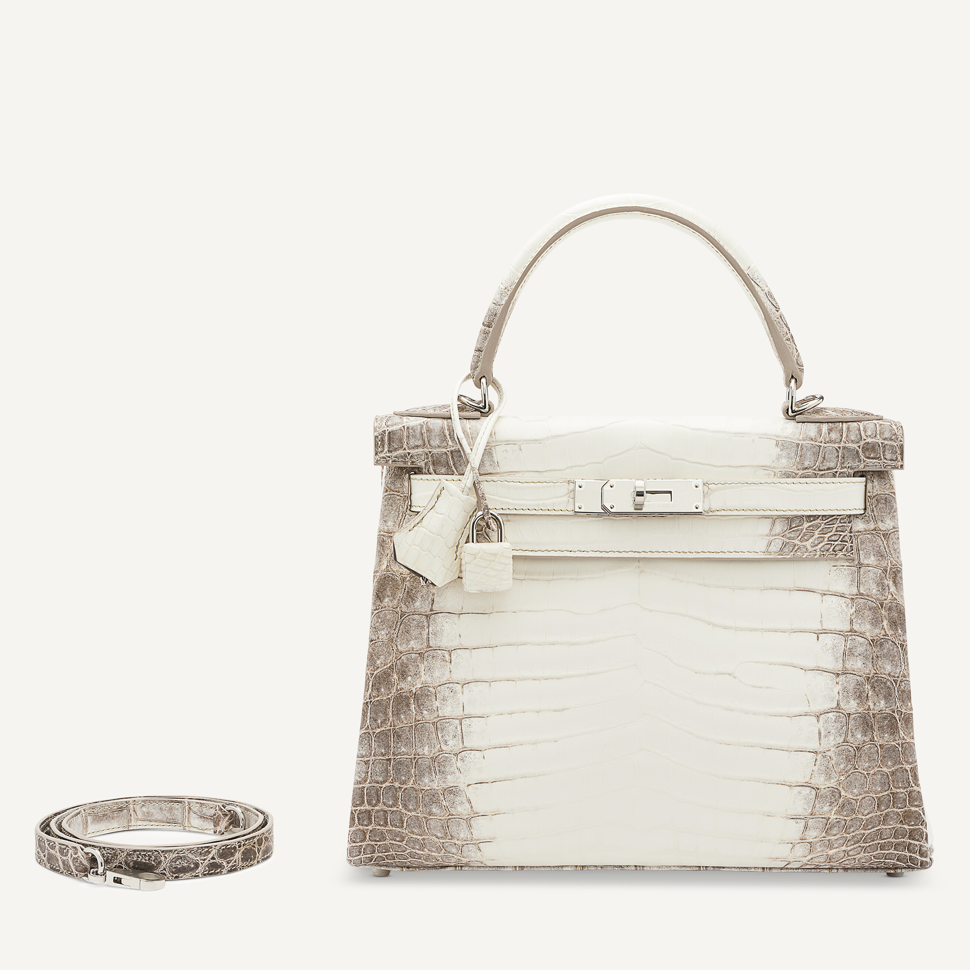 A RARE, MATTE WHITE HIMALAYA NILOTICUS CROCODILE RETOURNÉ KELLY 28 WITH ...