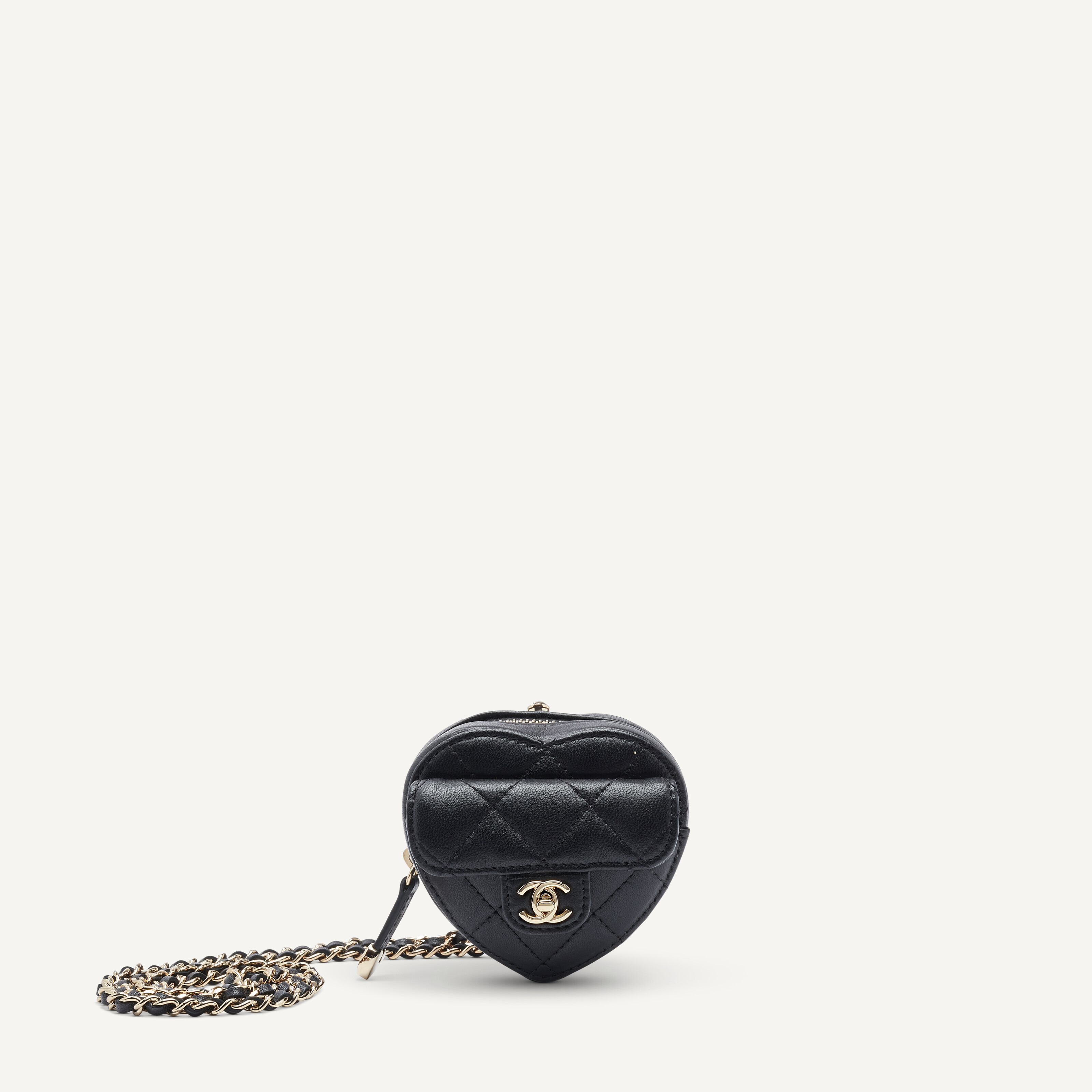 A LIMITED EDITION BLACK QUILTED LAMBSKIN LEATHER CC IN LOVE HEART POUCH WITH GOLD HARDWARE ...