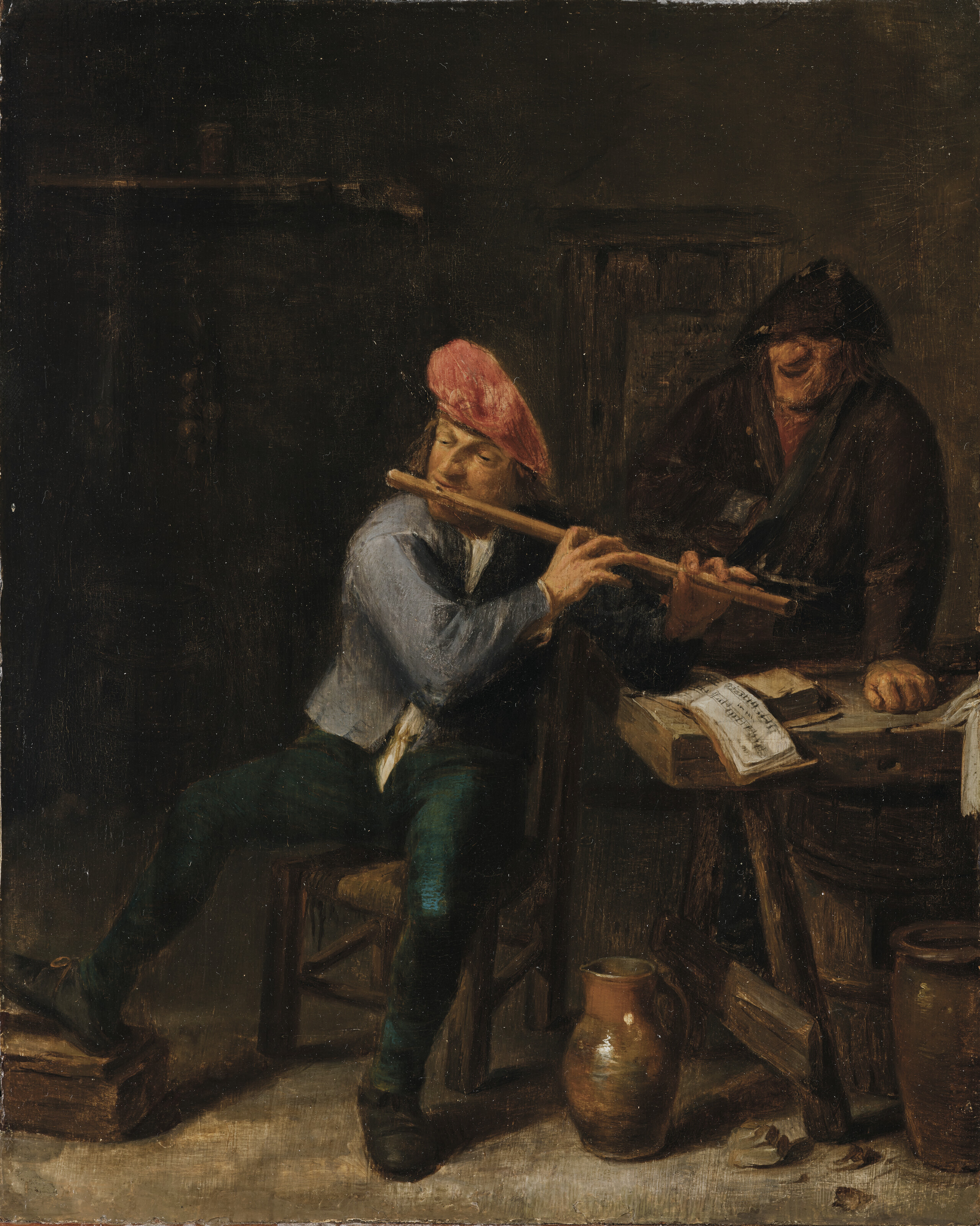 ÉCOLE FLAMANDE DU XVIIe SIÈCLE, ENTOURAGE D'ADRIAEN BROUWER, La joueur ...