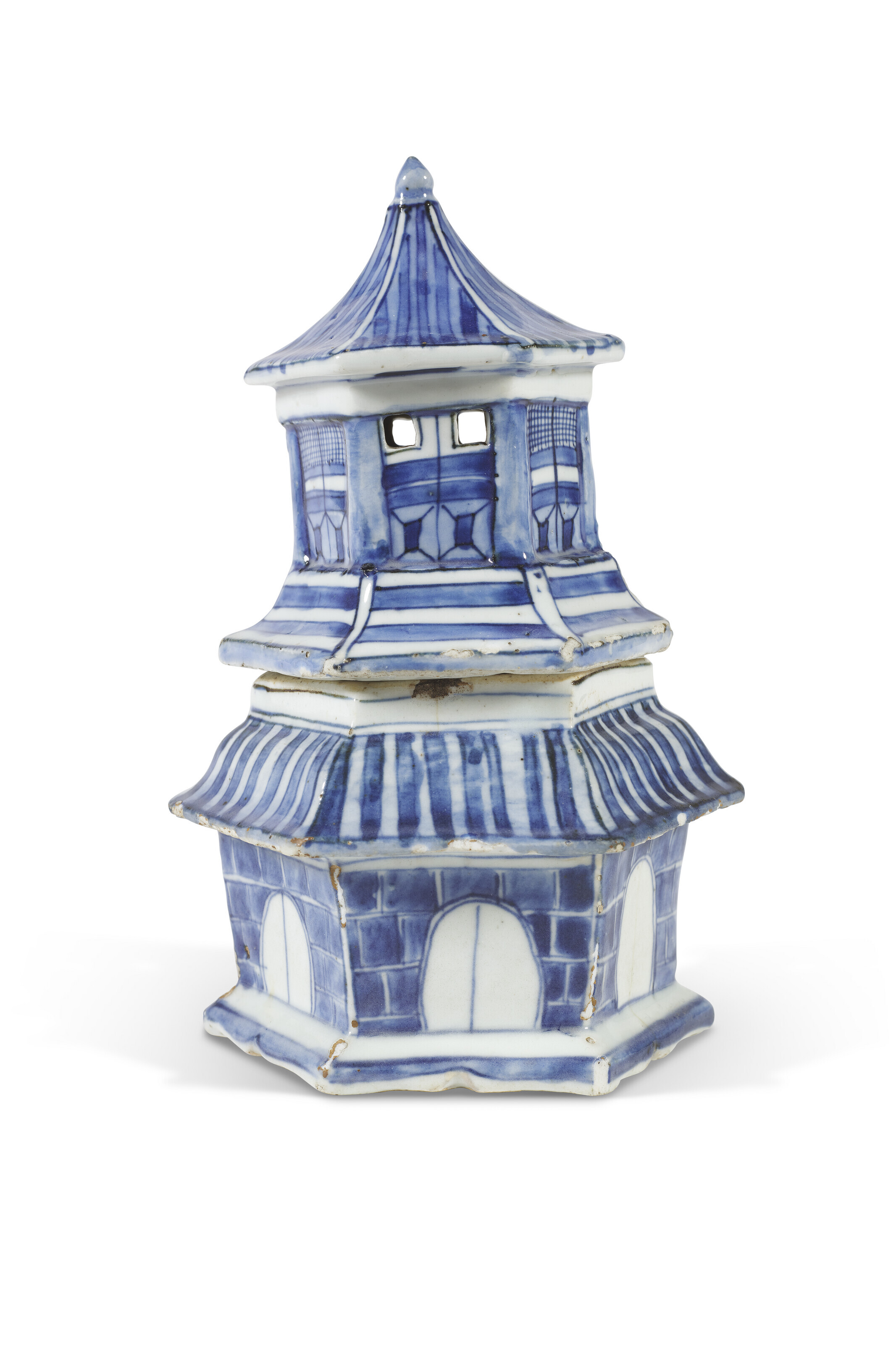 A BLUE AND WHITE PAGODA-FORM JAR AND COVER, CHINA, MING DYNASTY (1368 ...