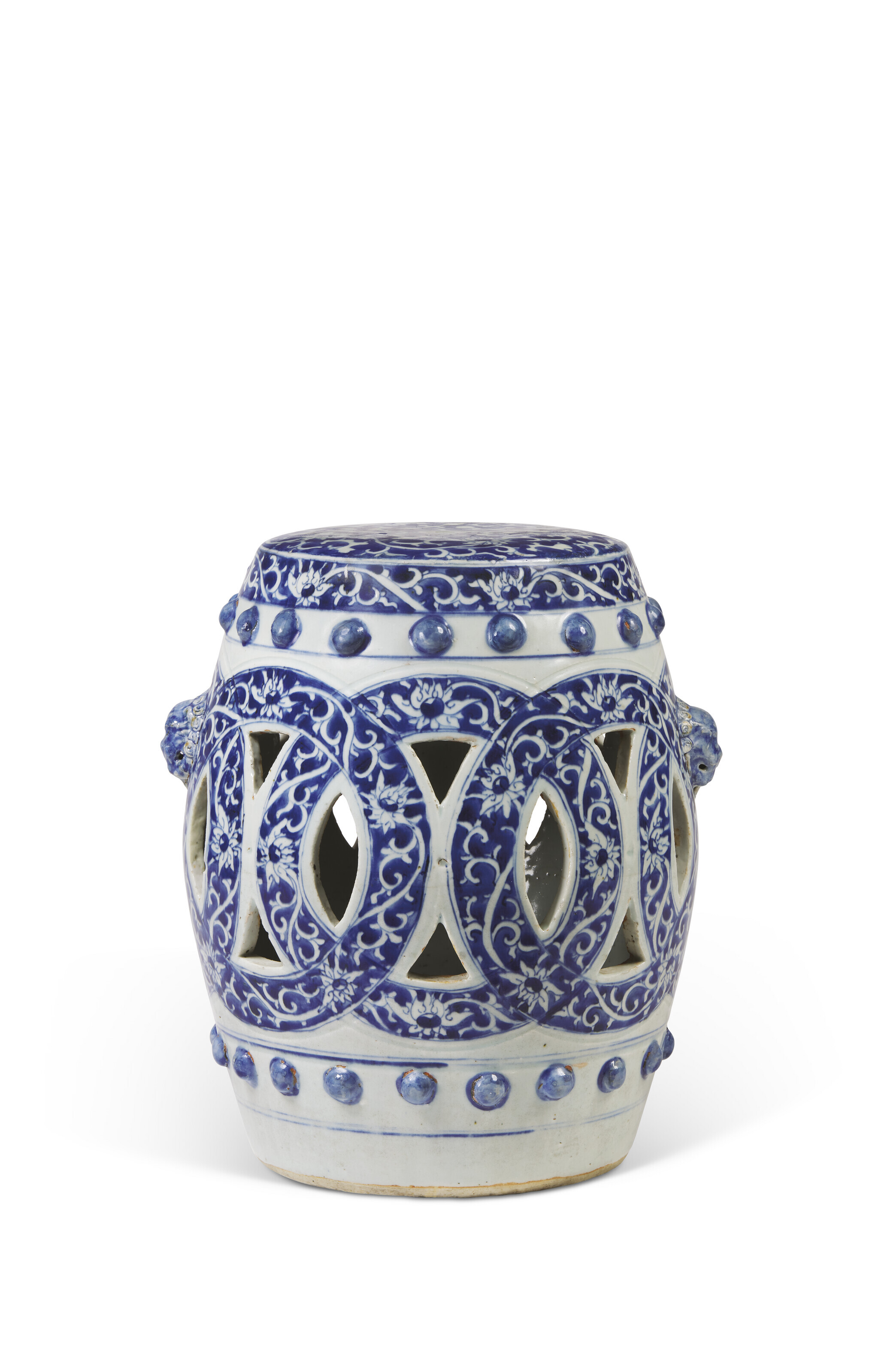 A BLUE AND WHITE OPENWORK STOOL, CHINA, MING DYNASTY (1368-1644) OR ...