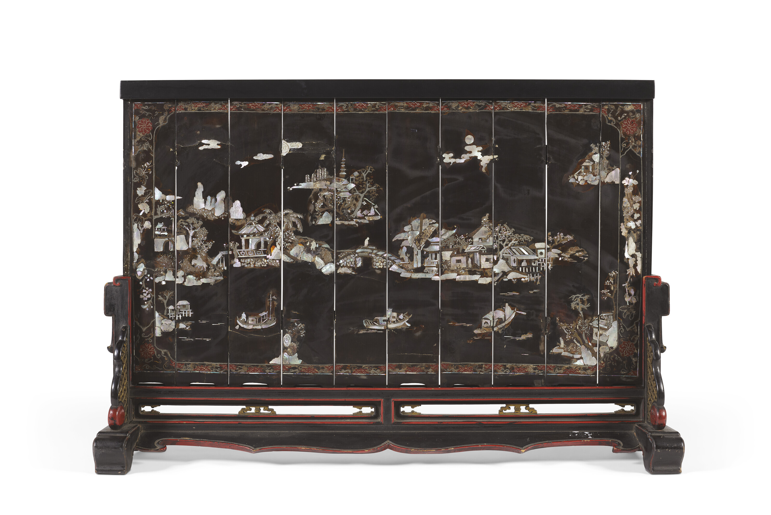 A TEN-FOLD MOTHER-OF-PEARL-INLAID COROMANDEL TABLE SCREEN, CHINA, QING ...