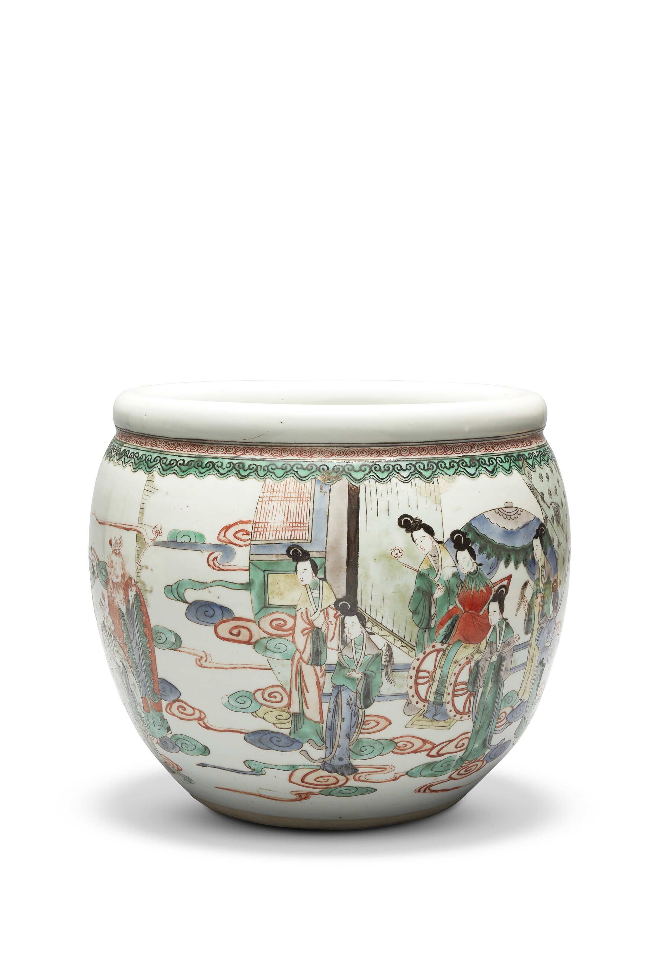 A FAMILLE VERTE 'FIGURAL' SCROLL JAR, CHINA, LATE QING DYNASTY (1644 ...