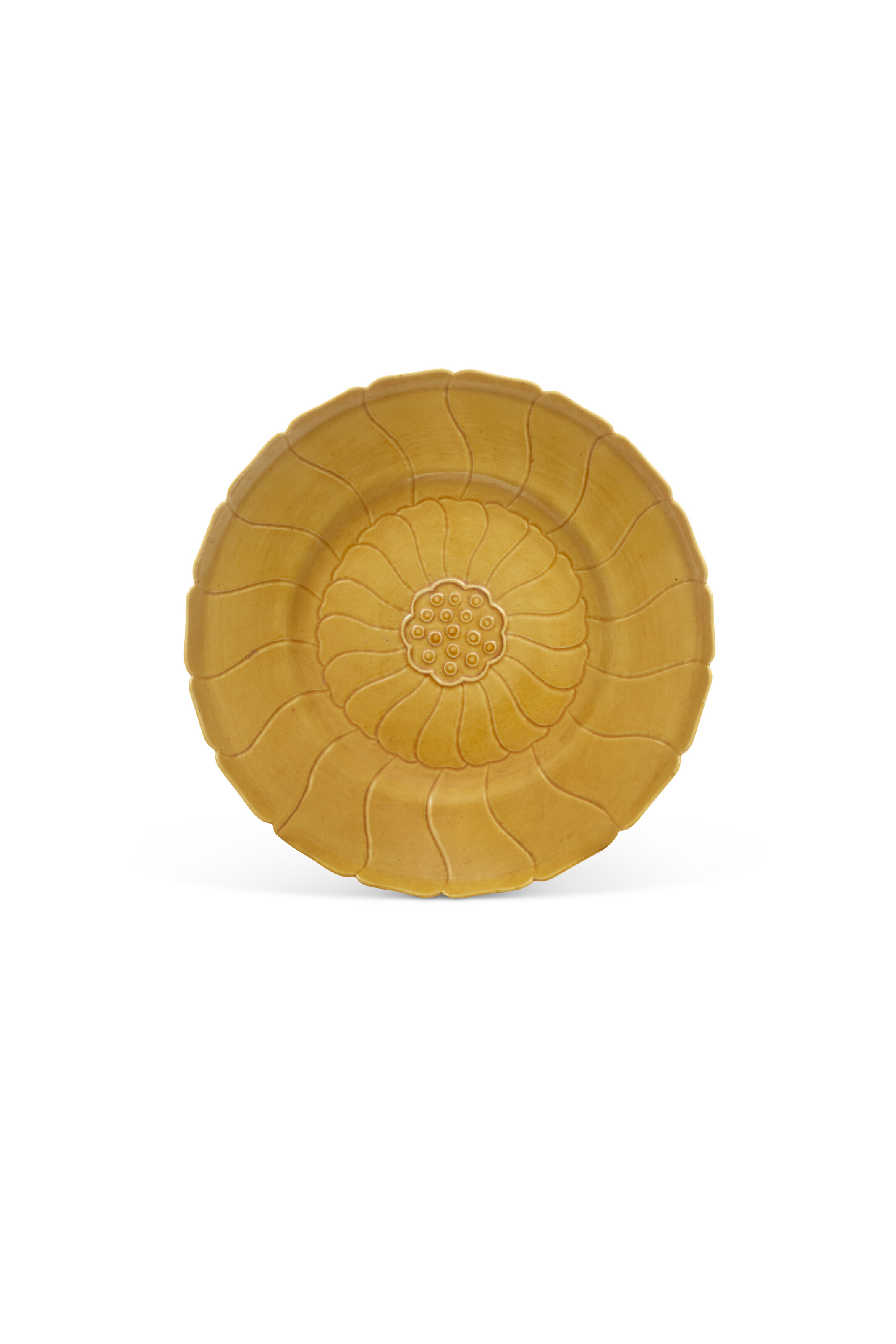 A YELLOW-GLAZED LOTUS-FORM DISH, CHINA, LATE QING DYNASTY (1644-1911 ...