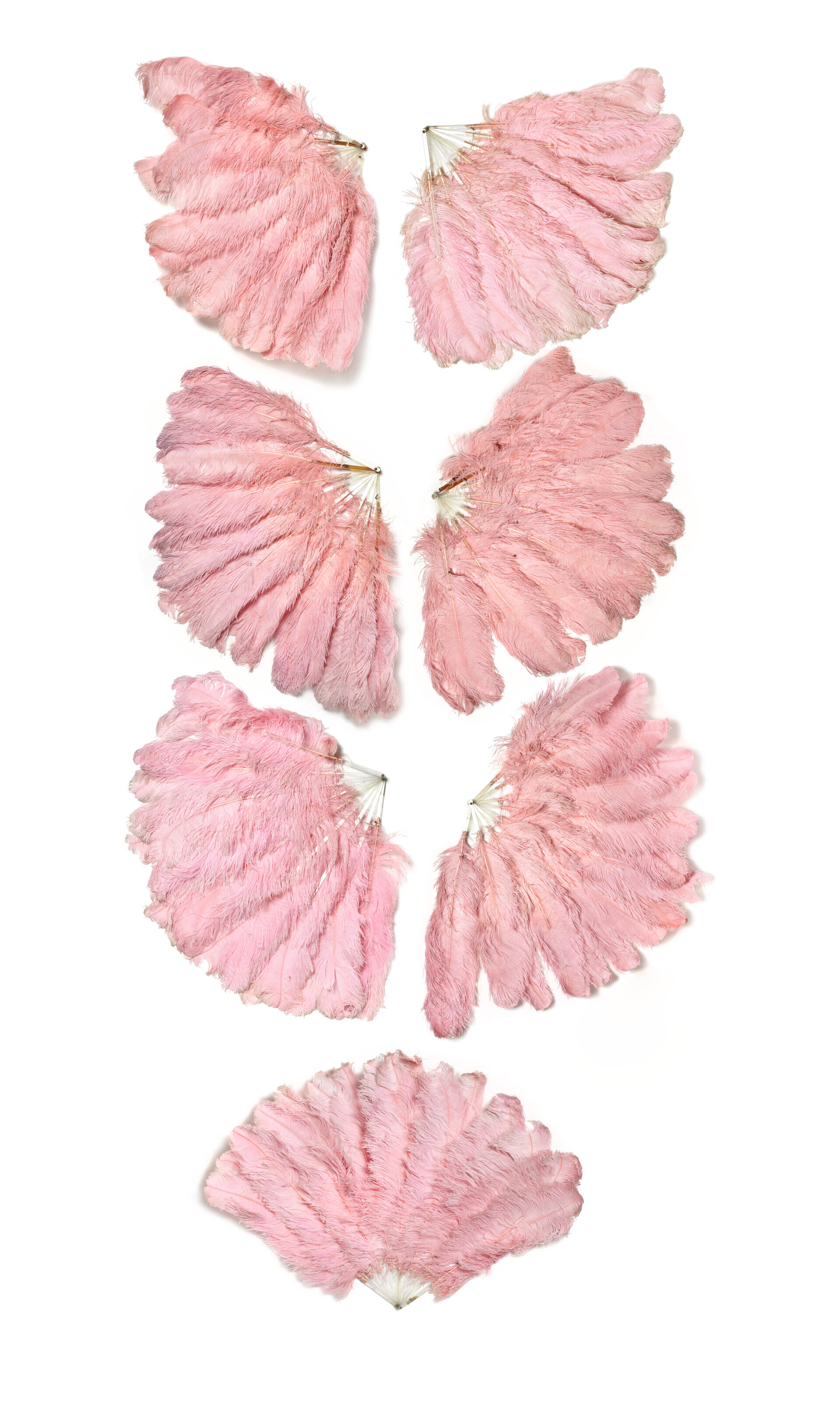 SUITE DE SEPT GRANDS EVENTAILS EN PLUMES D'AUTRUCHE ROSE PALE, | Christie’s