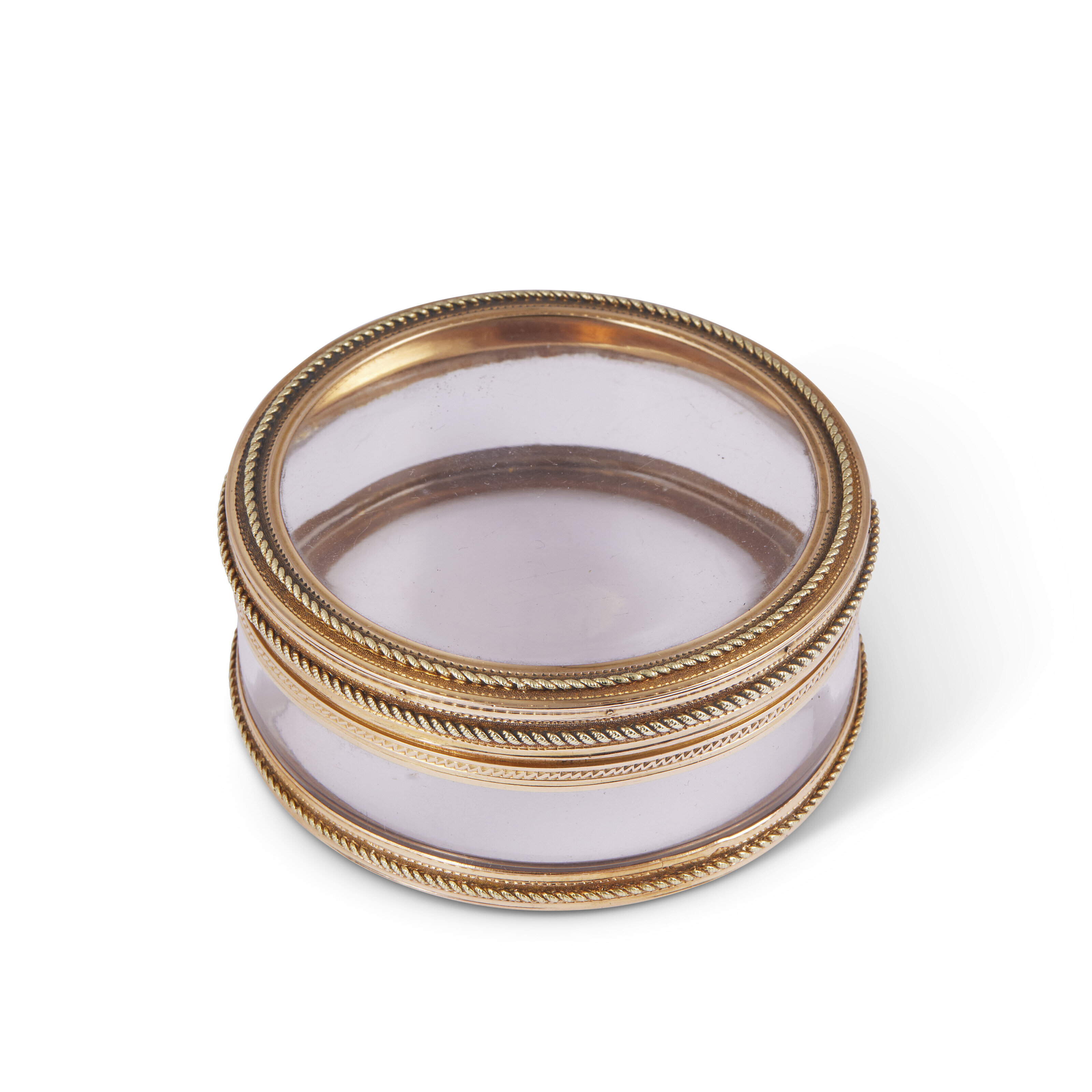 BOÎTE À POUDRE D'ÉPOQUE LOUIS XVI EN OR DE DEUX COULEURS ET CRISTAL DE ...