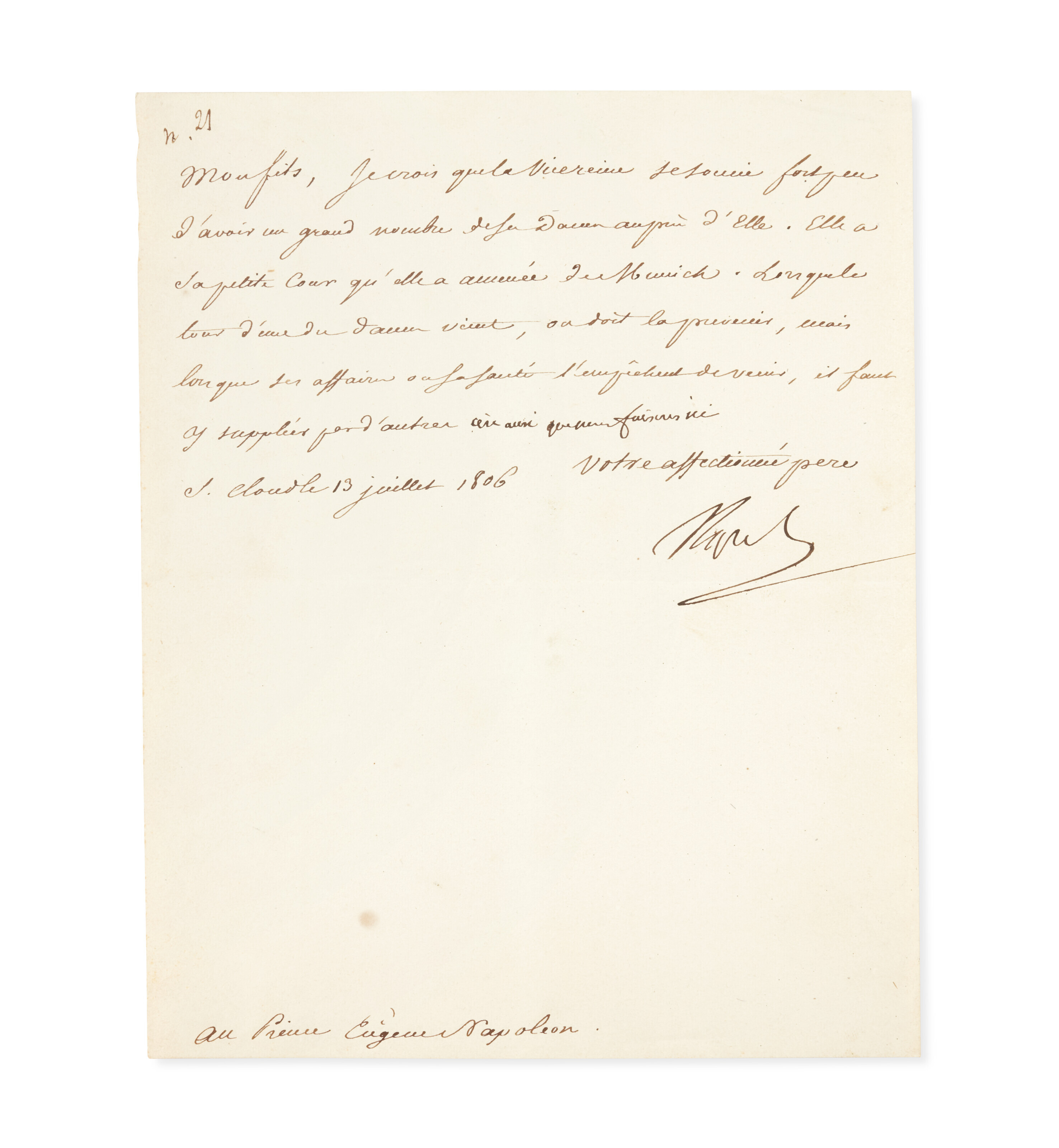 NAPOLÉON BONAPARTE (1769-1821), Lettre signée (“Napo”), avec quelques ...