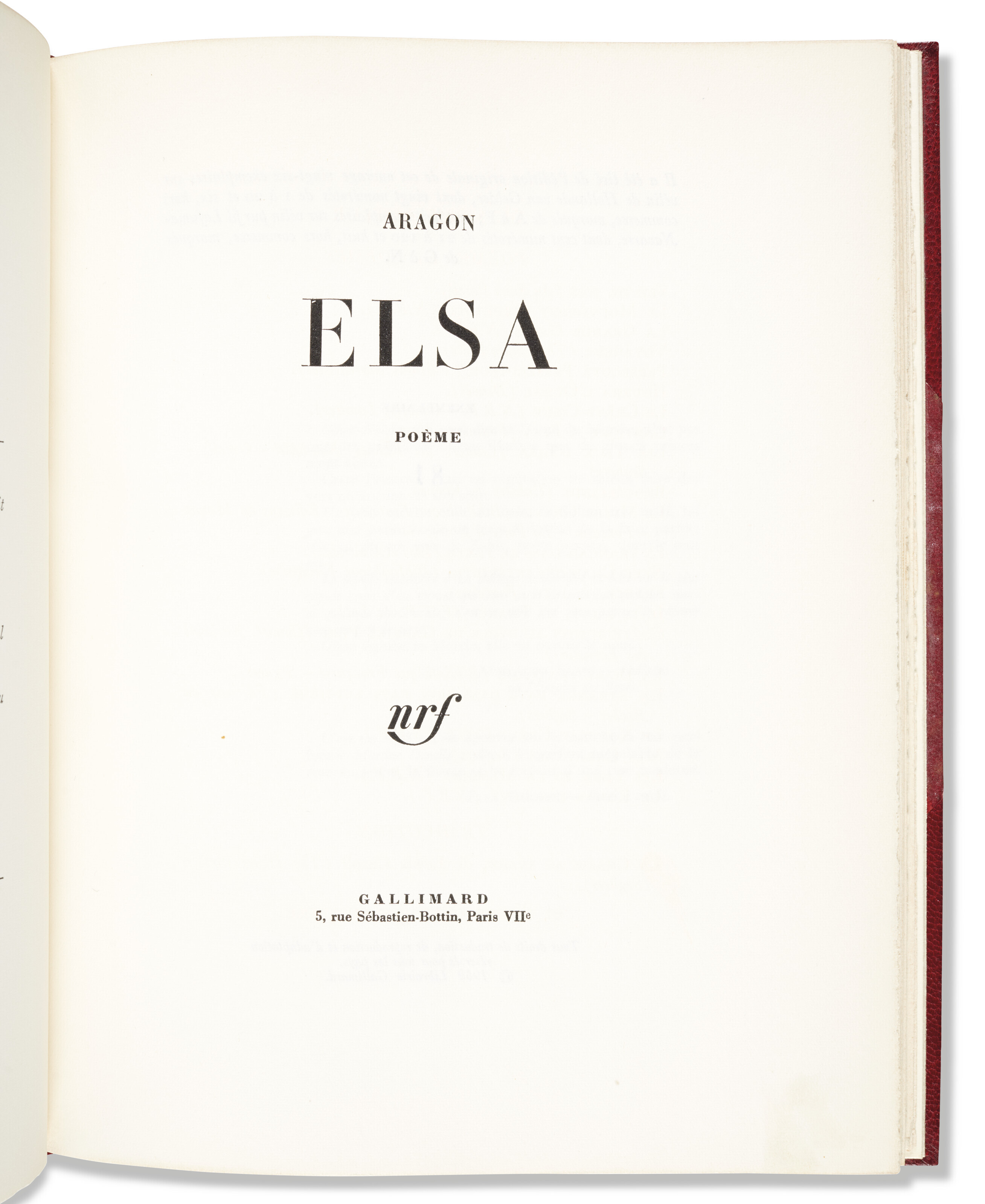 ARAGON, Louis (1897-1982), Elsa. Paris : Gallimard-NRF, 1959. | Christie’s