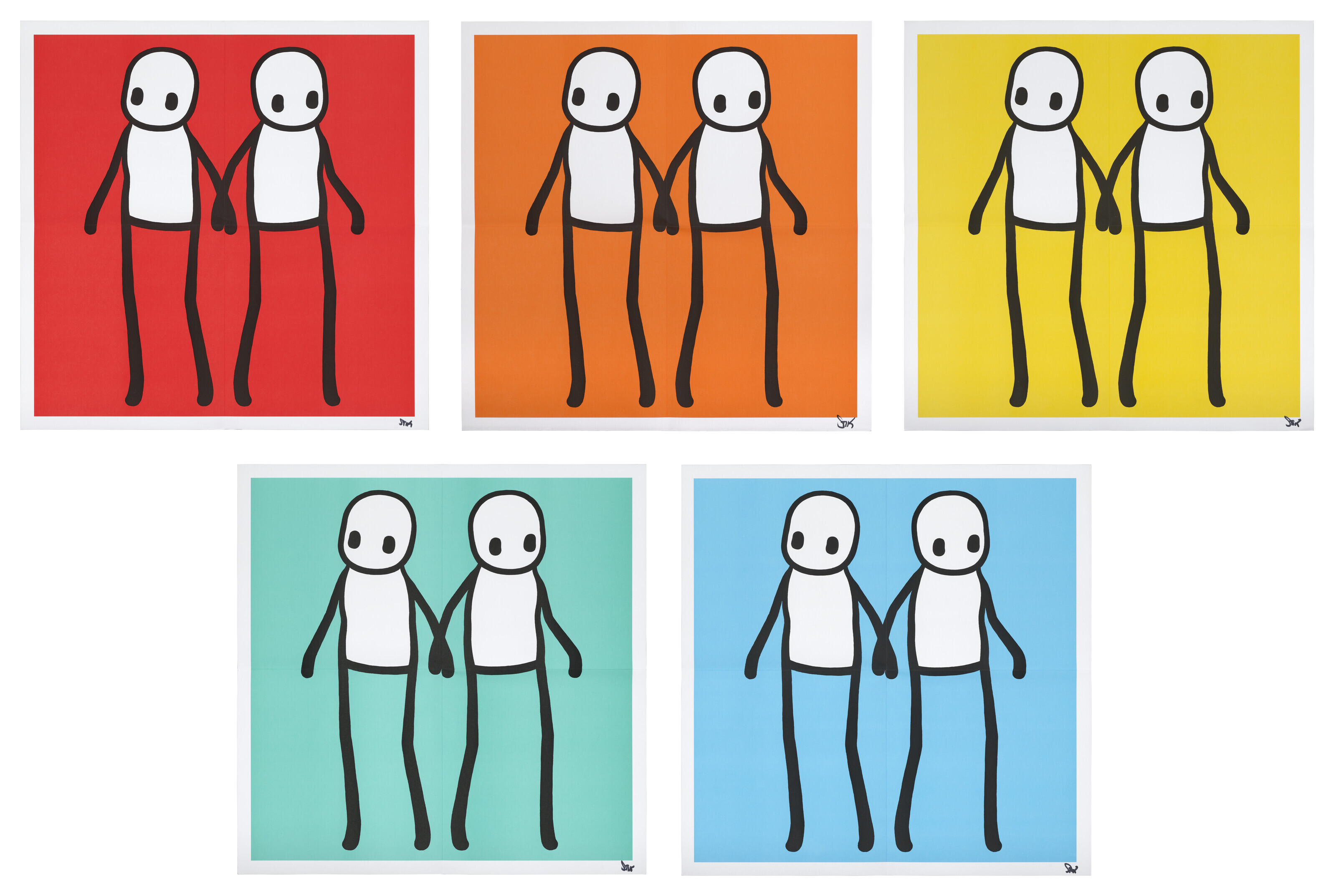STIK (B. 1979), Holding Hands (Red, Orange, Yellow, Teal & Blue ...