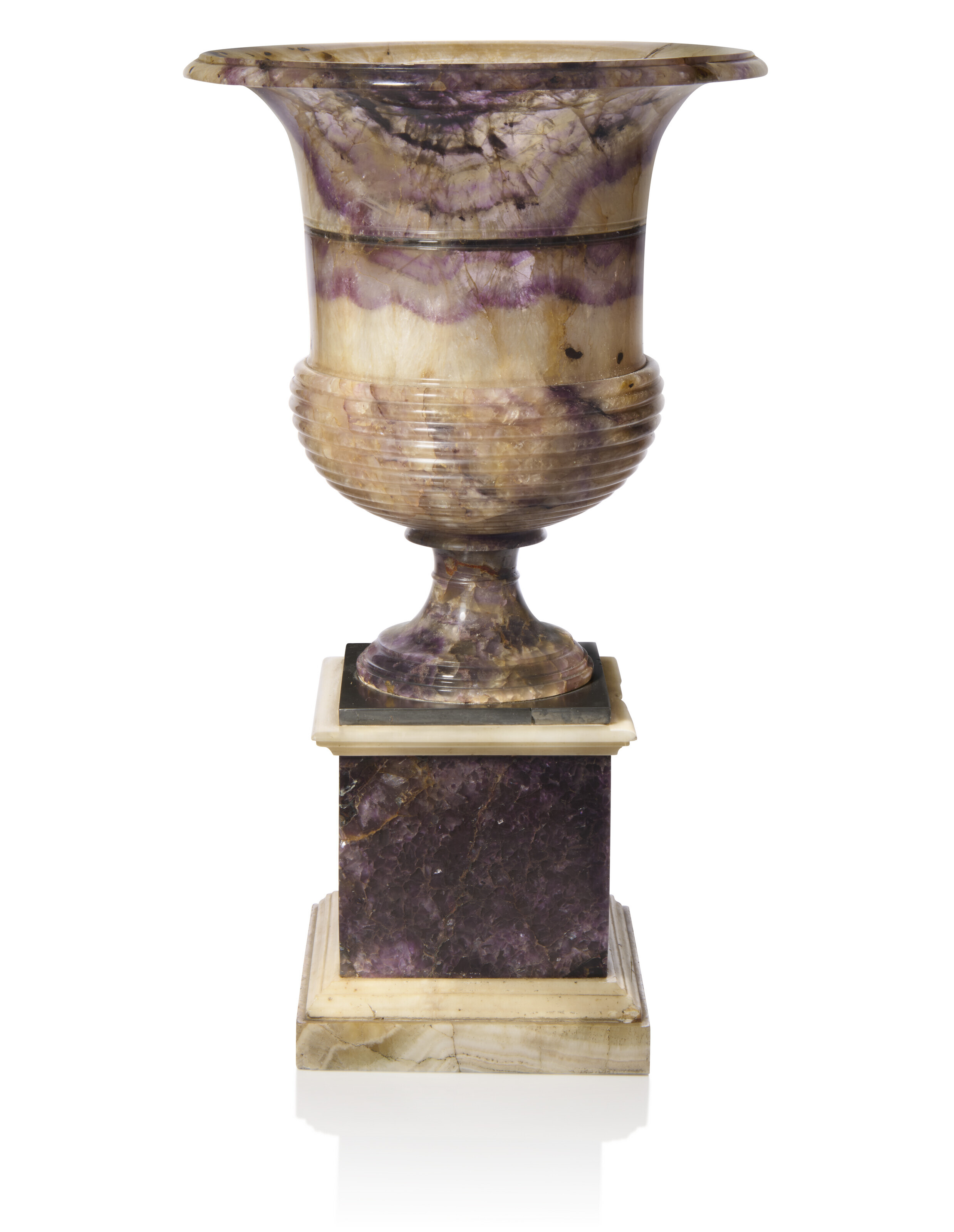 A LATE GEORGE III BLUE JOHN, EGYPTIAN ALABASTER, WHITE MARBLE AND BLACK ...