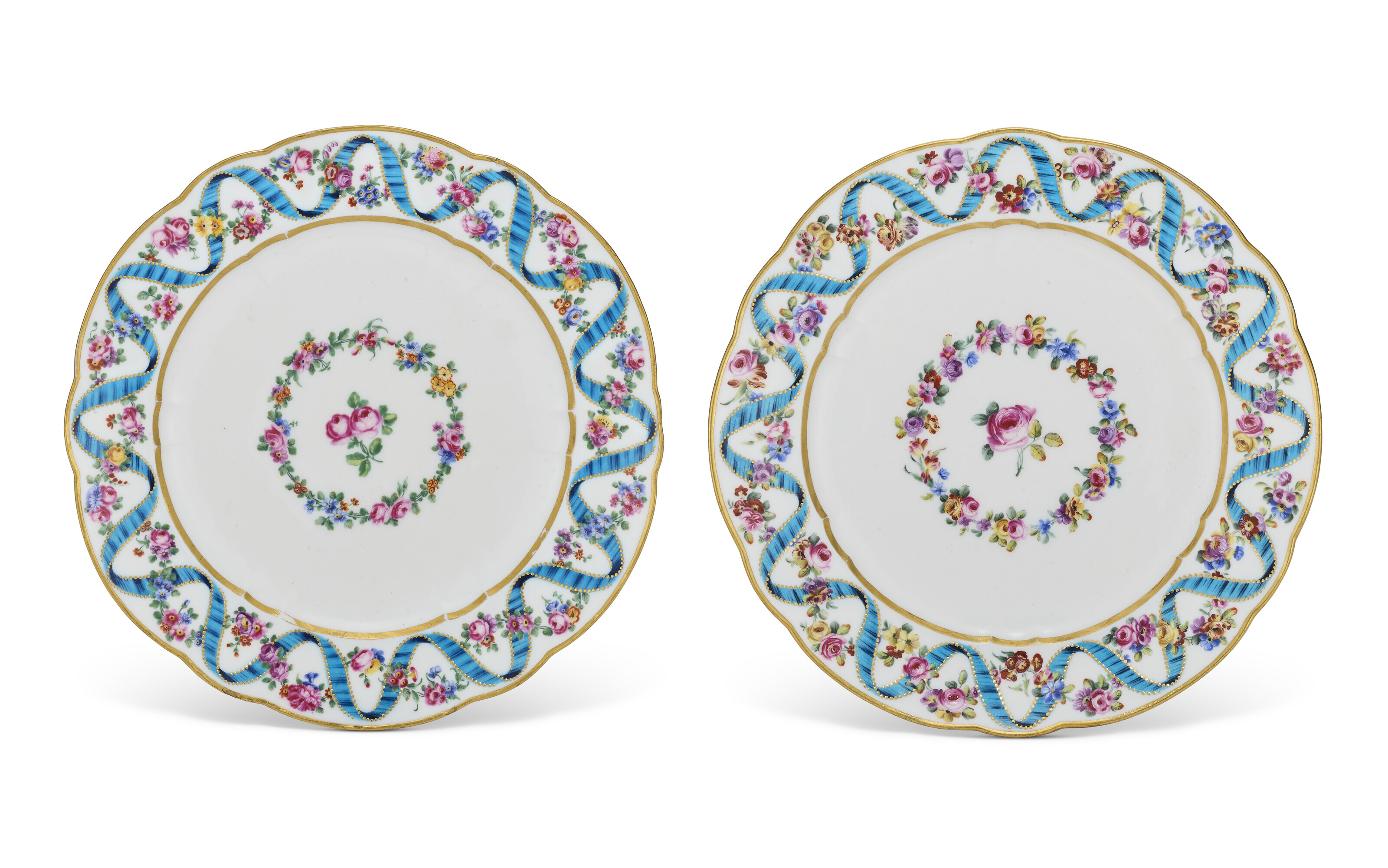 A PAIR OF SEVRES PORCELAIN PLATES PROBABLY FROM THE 'SERVICE RUBANS ...