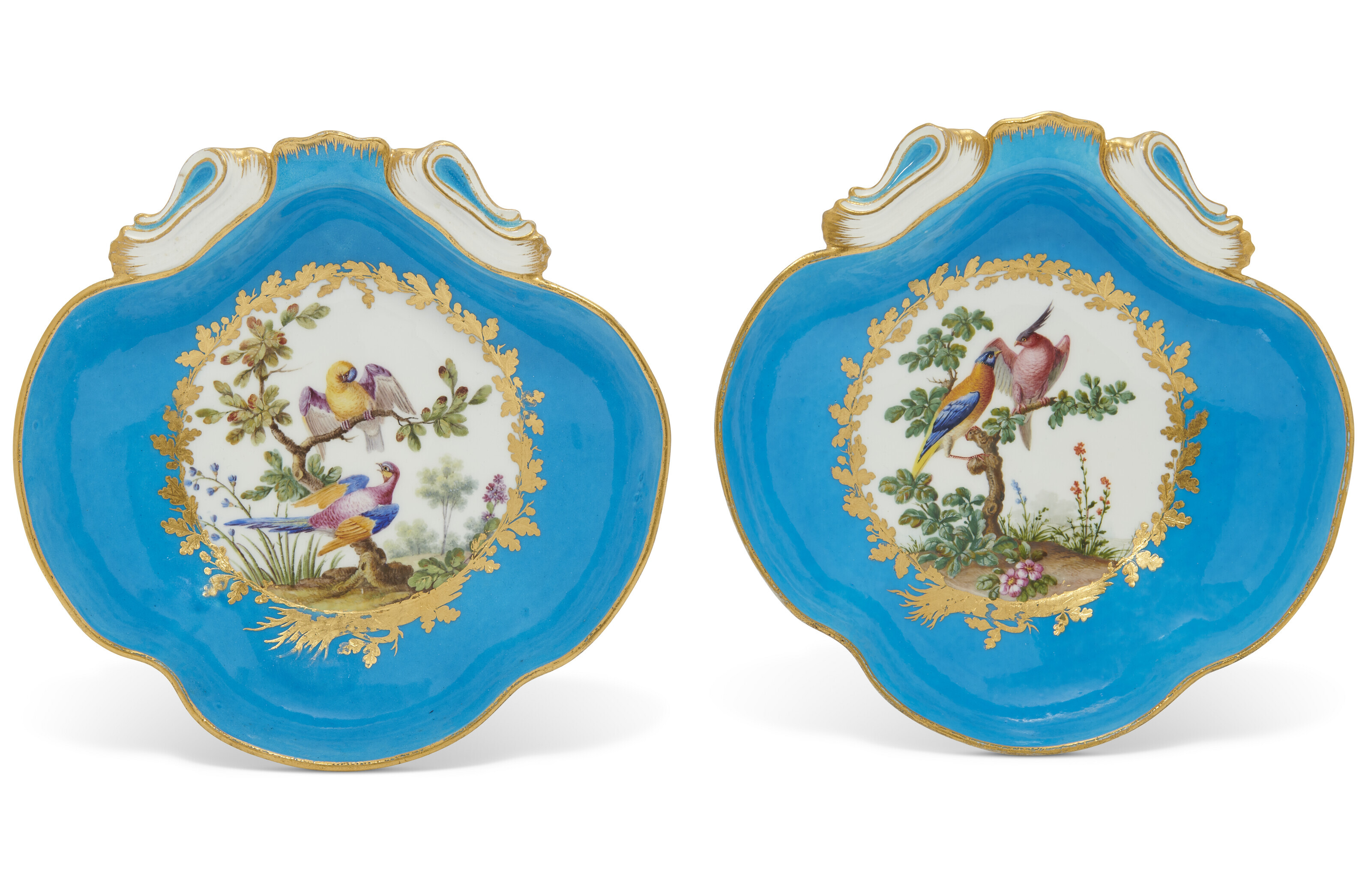 A PAIR OF SEVRES BLEU CELESTE-GROUND SHELL-SHAPED DISHES FROM THE ...