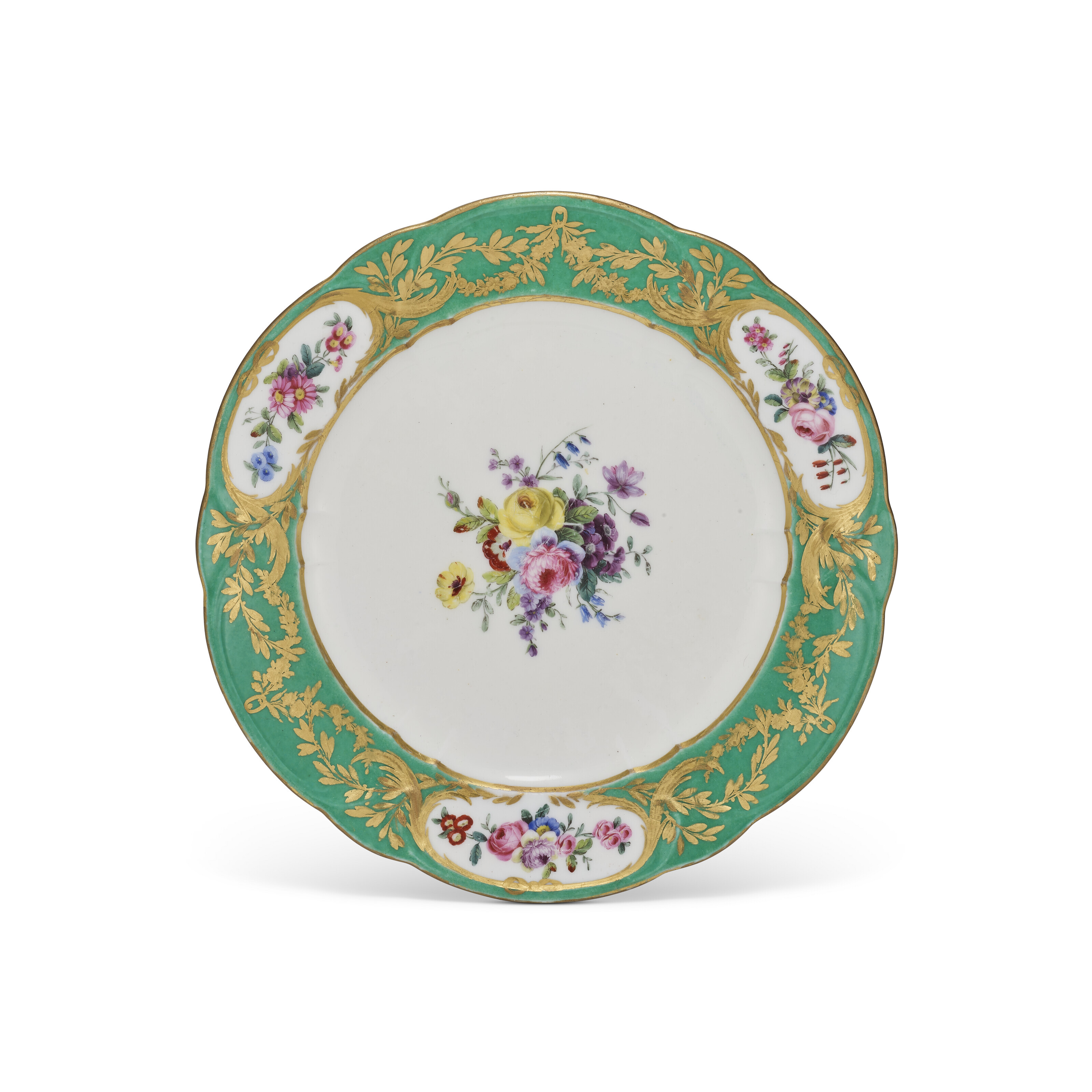 A SEVRES PORCELAIN GREEN-GROUND PLATE FROM THE SERVICE GIVEN BY LOUIS ...