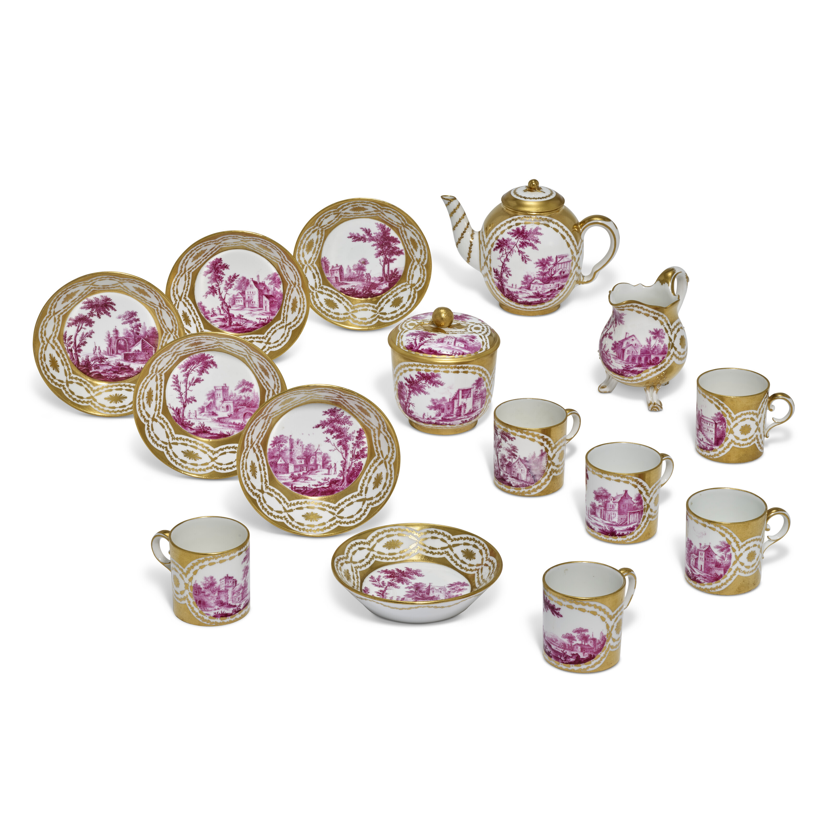 A SEVRES (HARD PASTE) PORCELAIN TEA SERVICE, CIRCA 1772-90, MOST WITH ...