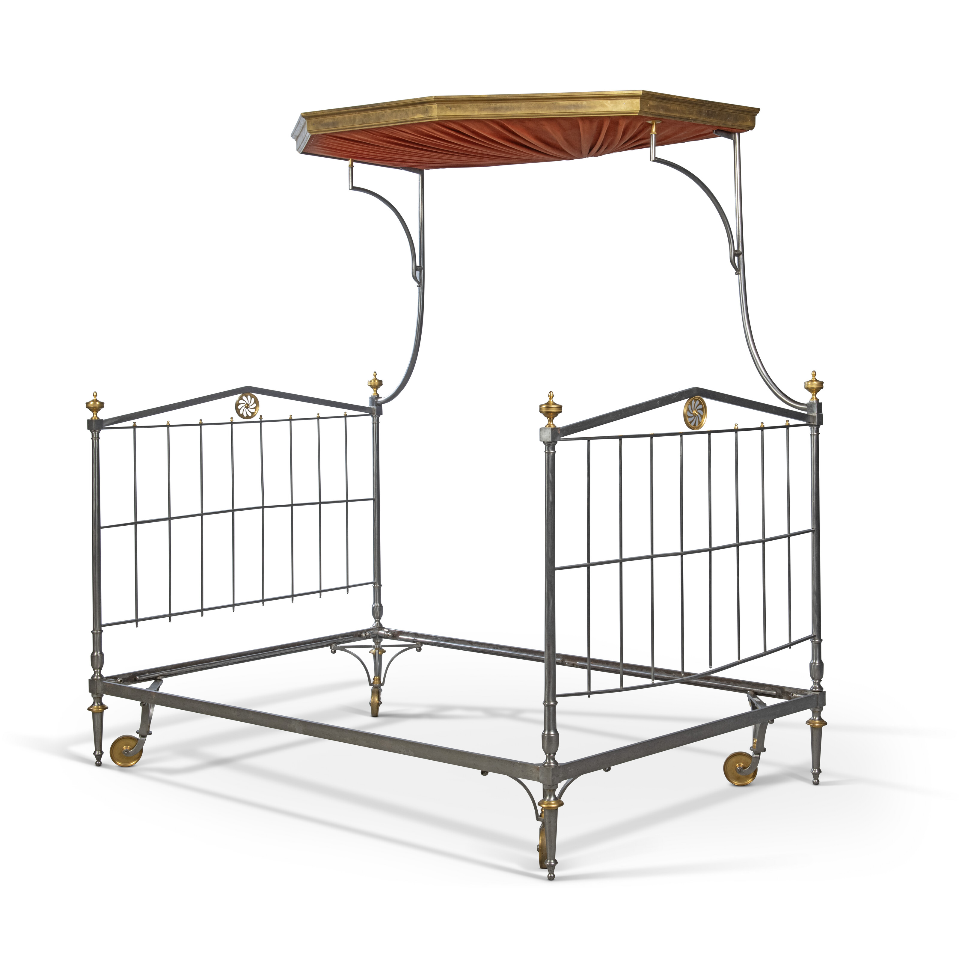 A LOUIS XVI POLISHED STEEL LIT A BALDAQUIN, ATTRIBUTED TO JACQUES ...
