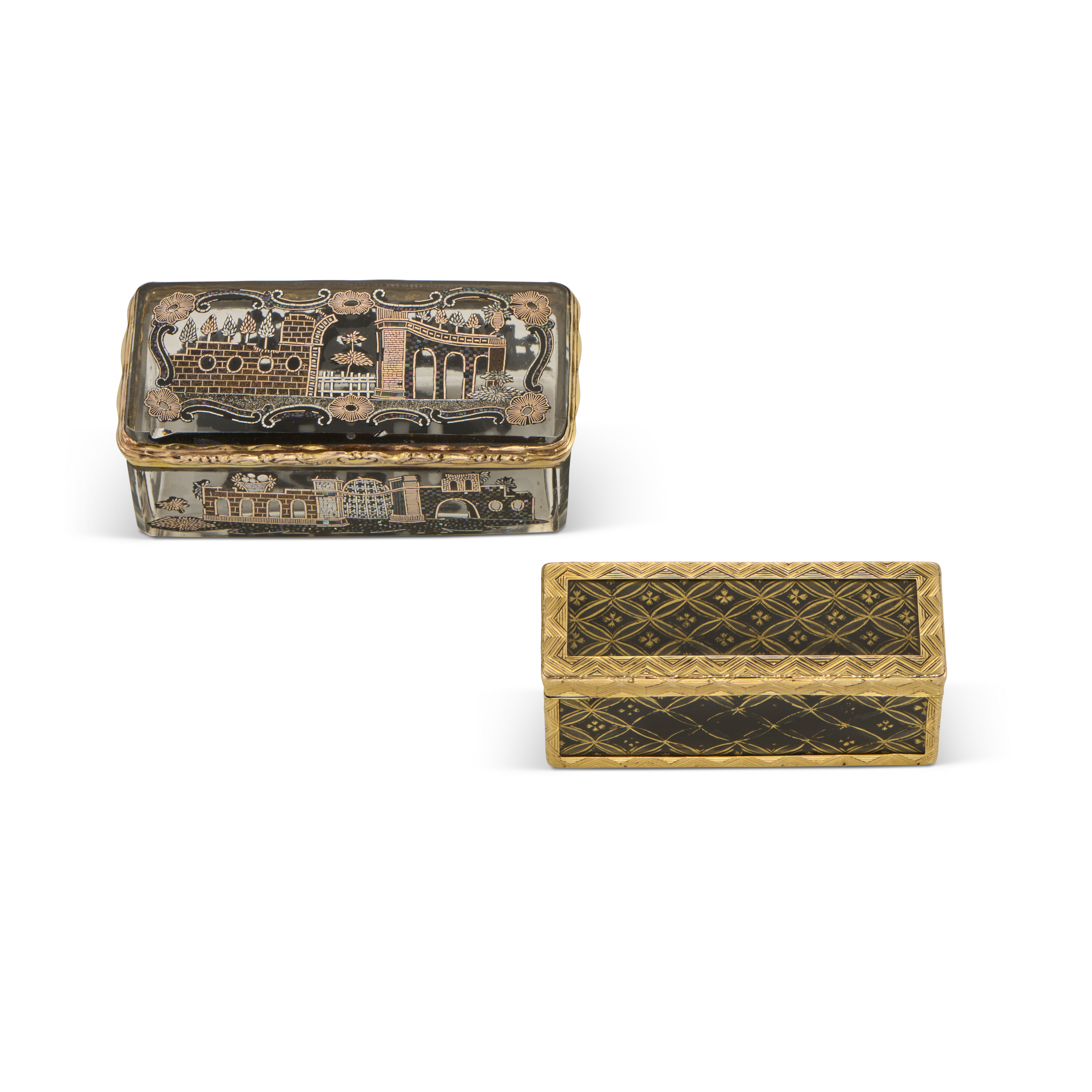 TWO 18TH AND 19TH CENTURY CONTINENTAL SNUFF-BOXES, A GILT-METAL MOUNTED ...