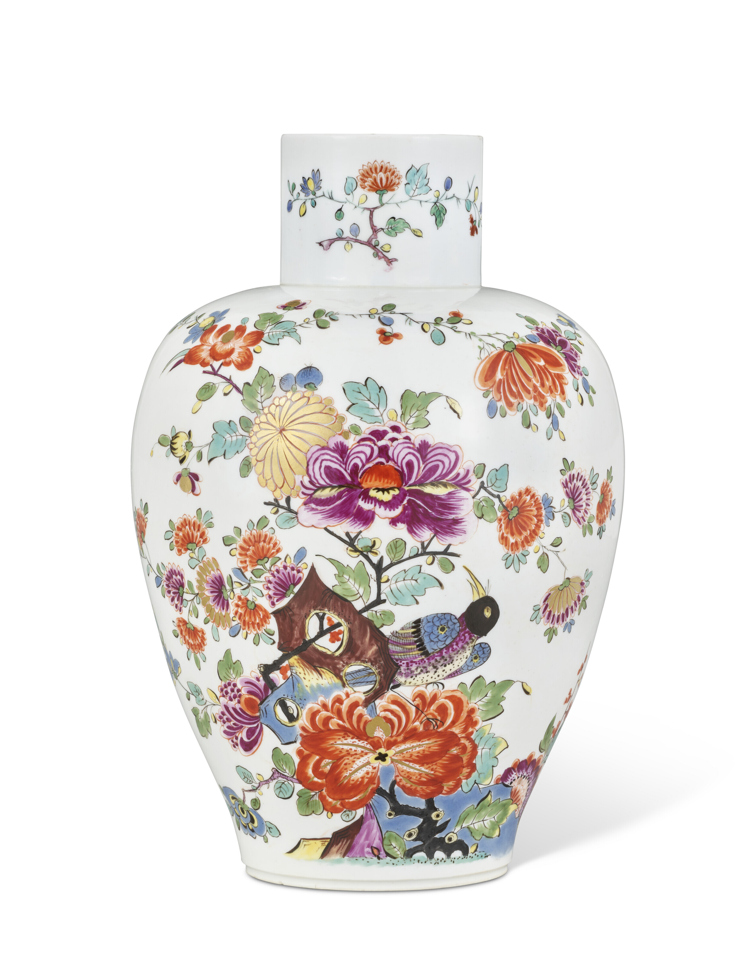 A MEISSEN PORCELAIN (AUGUSTUS REX) OVIFORM VASE, CIRCA 1730, UNDERGLAZE ...