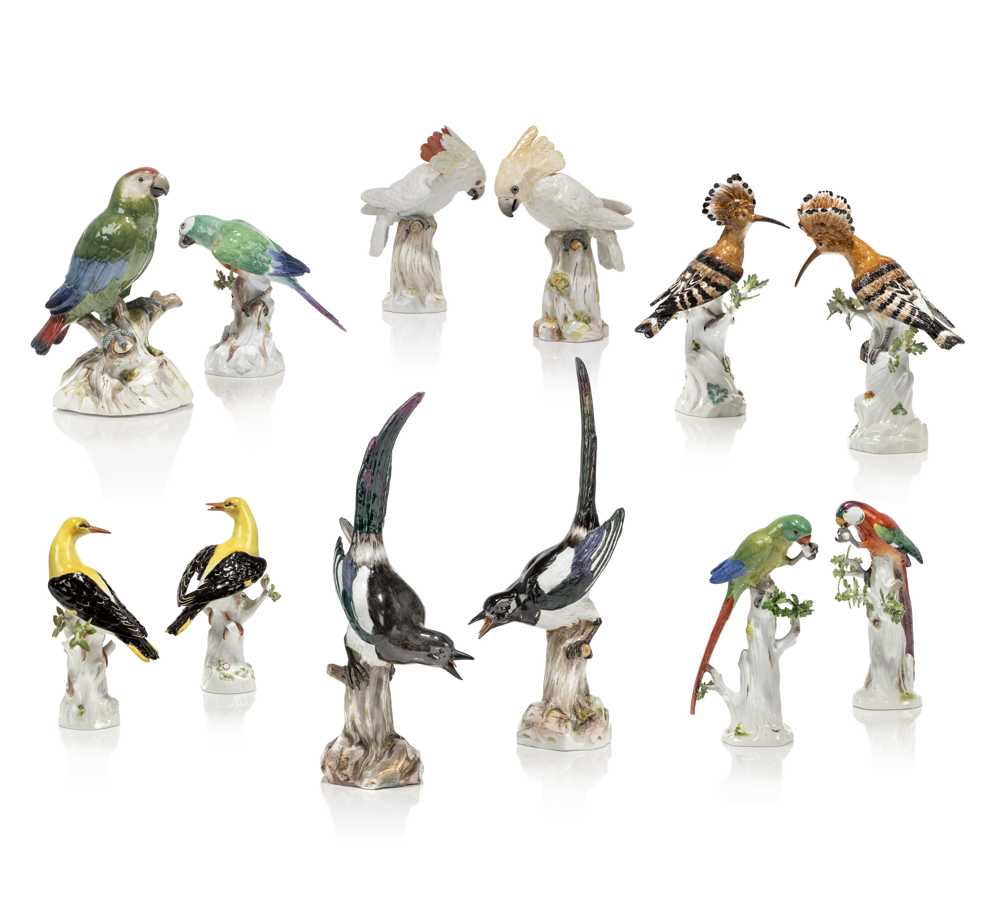A GROUP OF TWELVE MEISSEN PORCELAIN MODELS OF BIRDS, 19TH CENTURY AND ...