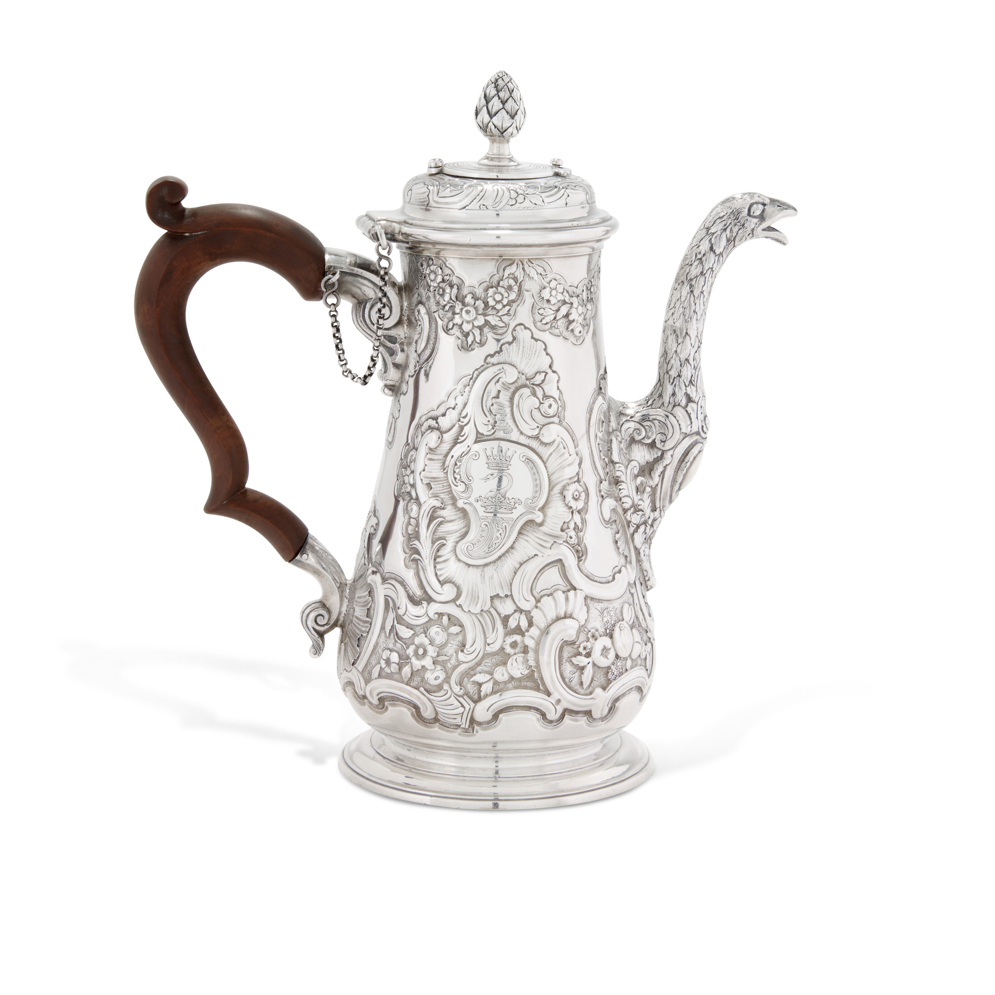 A GEORGE II SILVER CHOCOLATE POT, MARK OF FRANCIS CRUMP, LONDON, 1743 ...