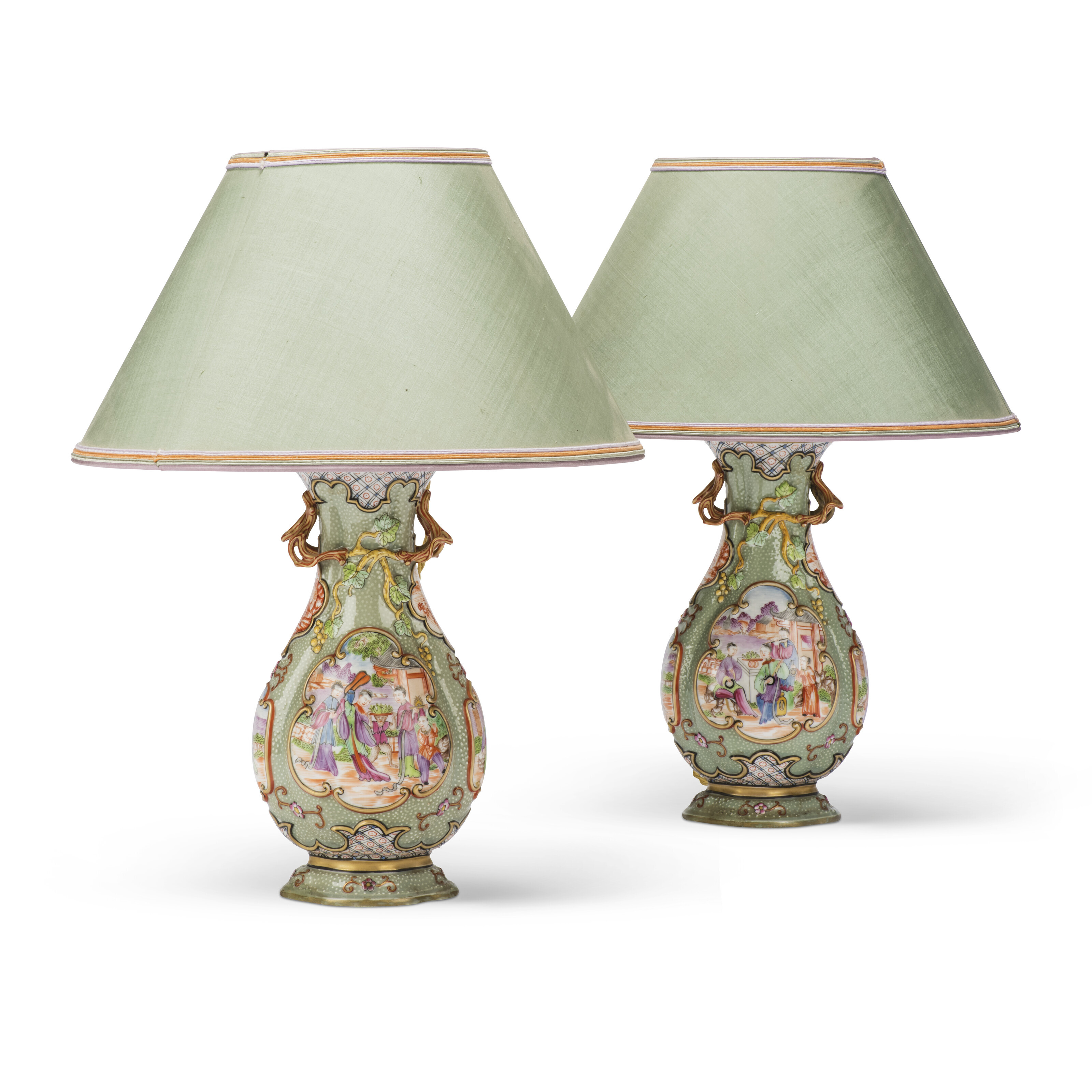 A PAIR OF CHINESE EXPORT MANDARIN PATTERN FAMILLE ROSE SHAPED VASES ...