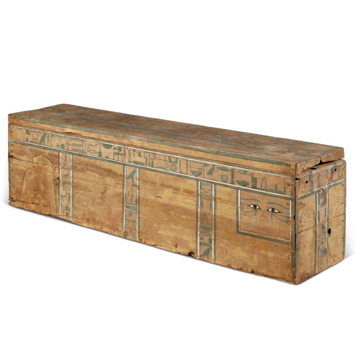 AN EGYPTIAN POLYCHROME WOOD 'EYE' COFFIN FOR SENBI, MIDDLE KINGDOM ...