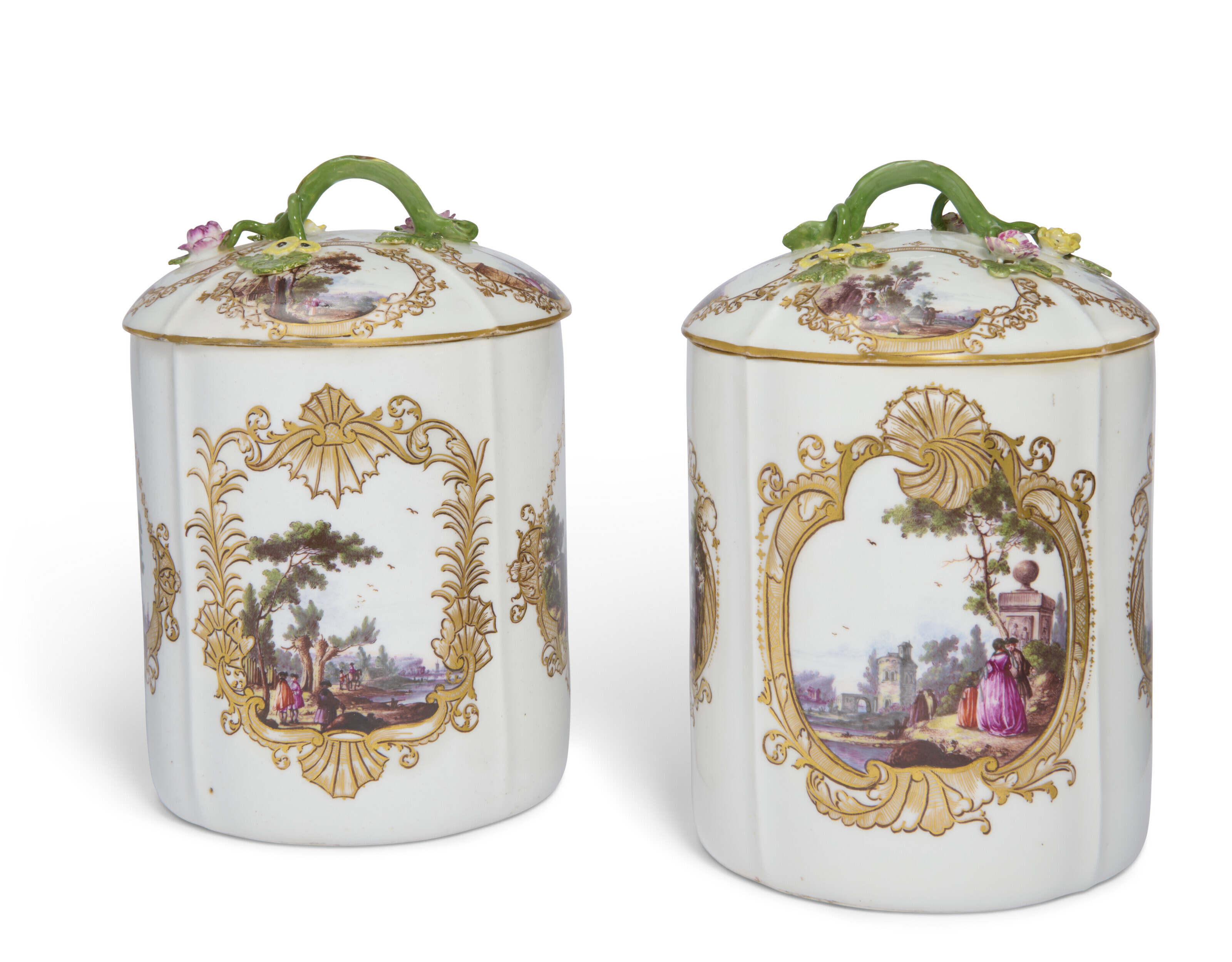 A PAIR OF MEISSEN PORCELAIN TOBACCO JARS AND COVERS, CIRCA 1745-50 ...