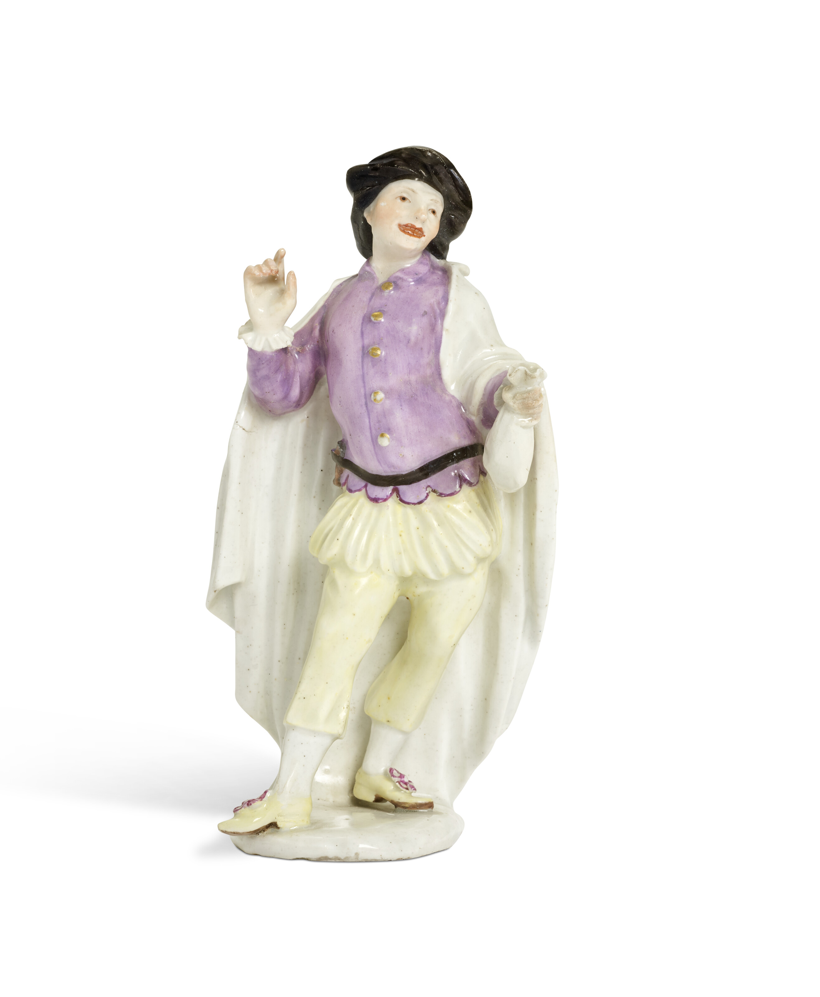 A MEISSEN PORCELAIN FIGURE OF SCARAMOUCHE, CIRCA 1744-50, TRACES OF ...