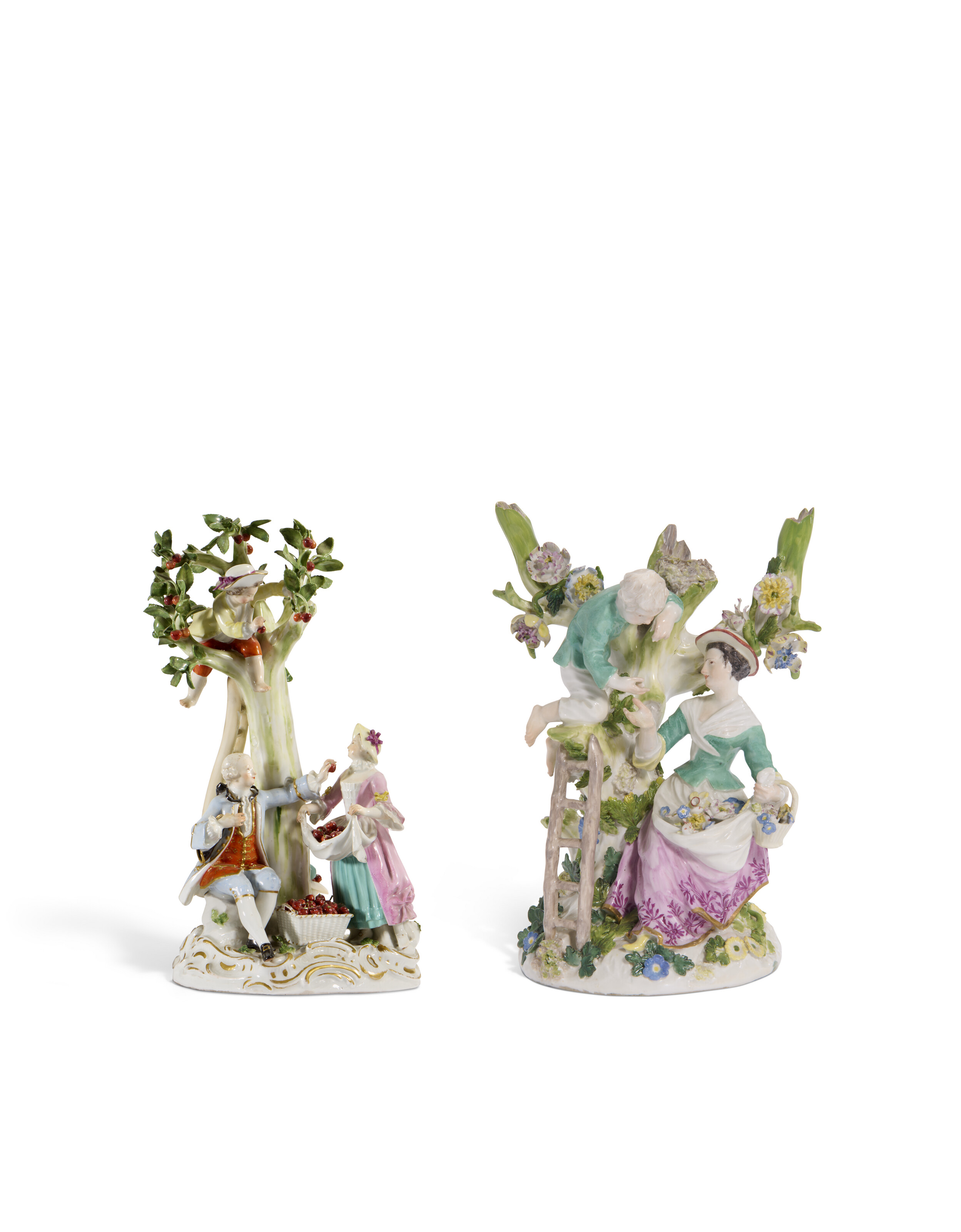 TWO MEISSEN PORCELAIN GROUPS OF 'THE CHERRY PICKERS' AND 'THE EGG THIEF ...