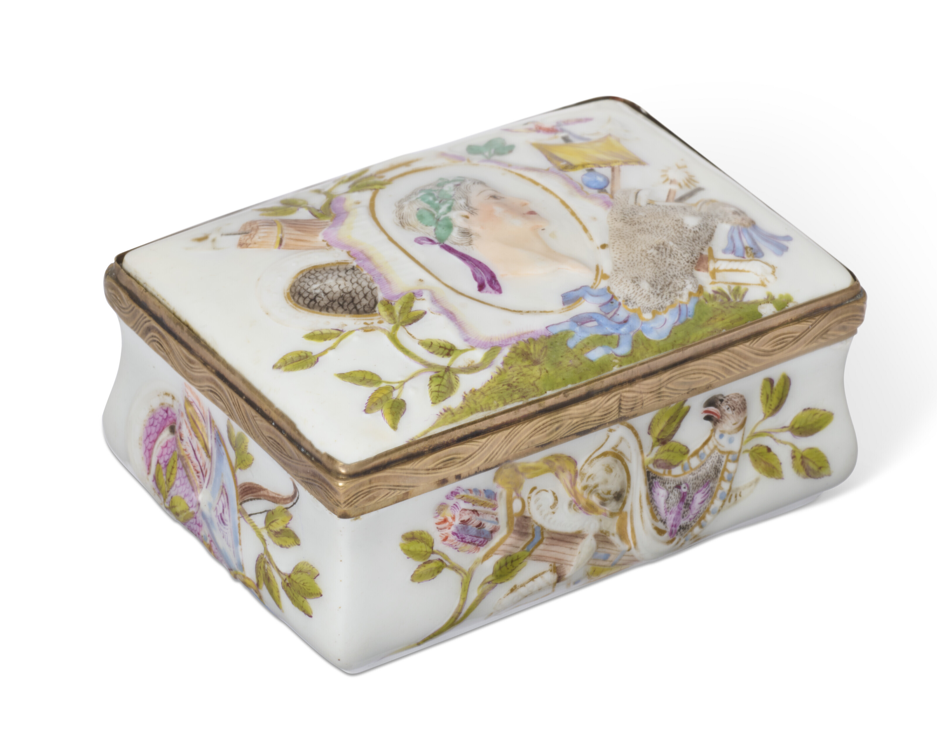 A COPPER-GILT-MOUNTED MEISSEN SNUFF-BOX AND COVER, CIRCA 1750-60 ...