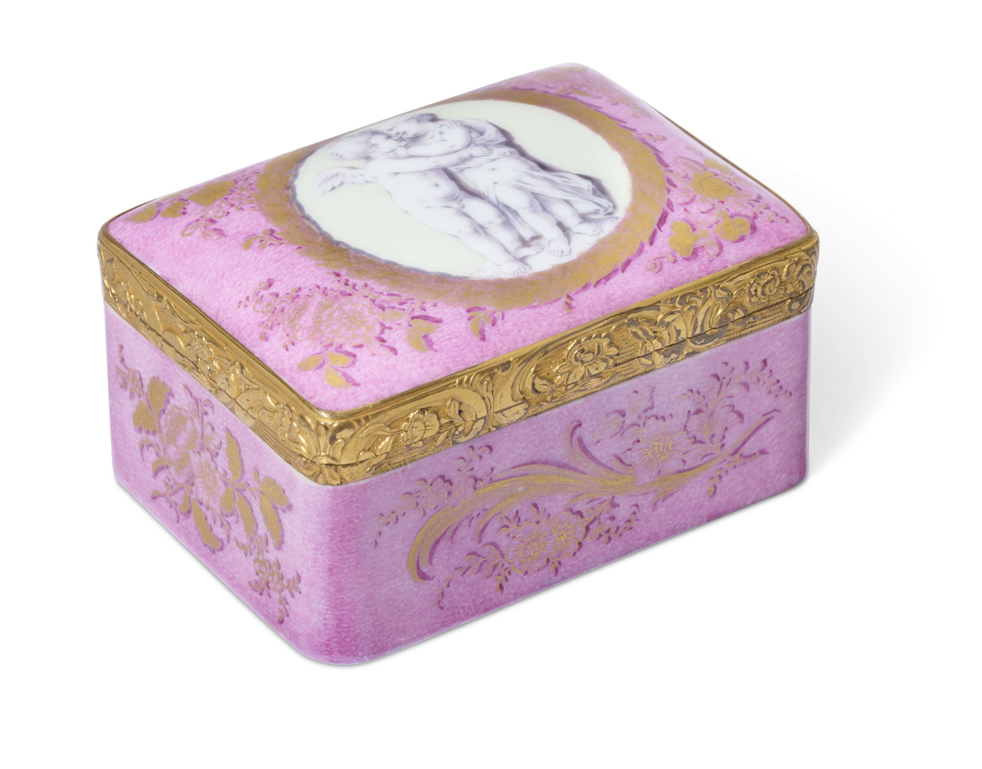 A GILT-METAL-MOUNTED BERLIN (KPM) PORCELAIN PUCE-GROUND RECTANGULAR ...