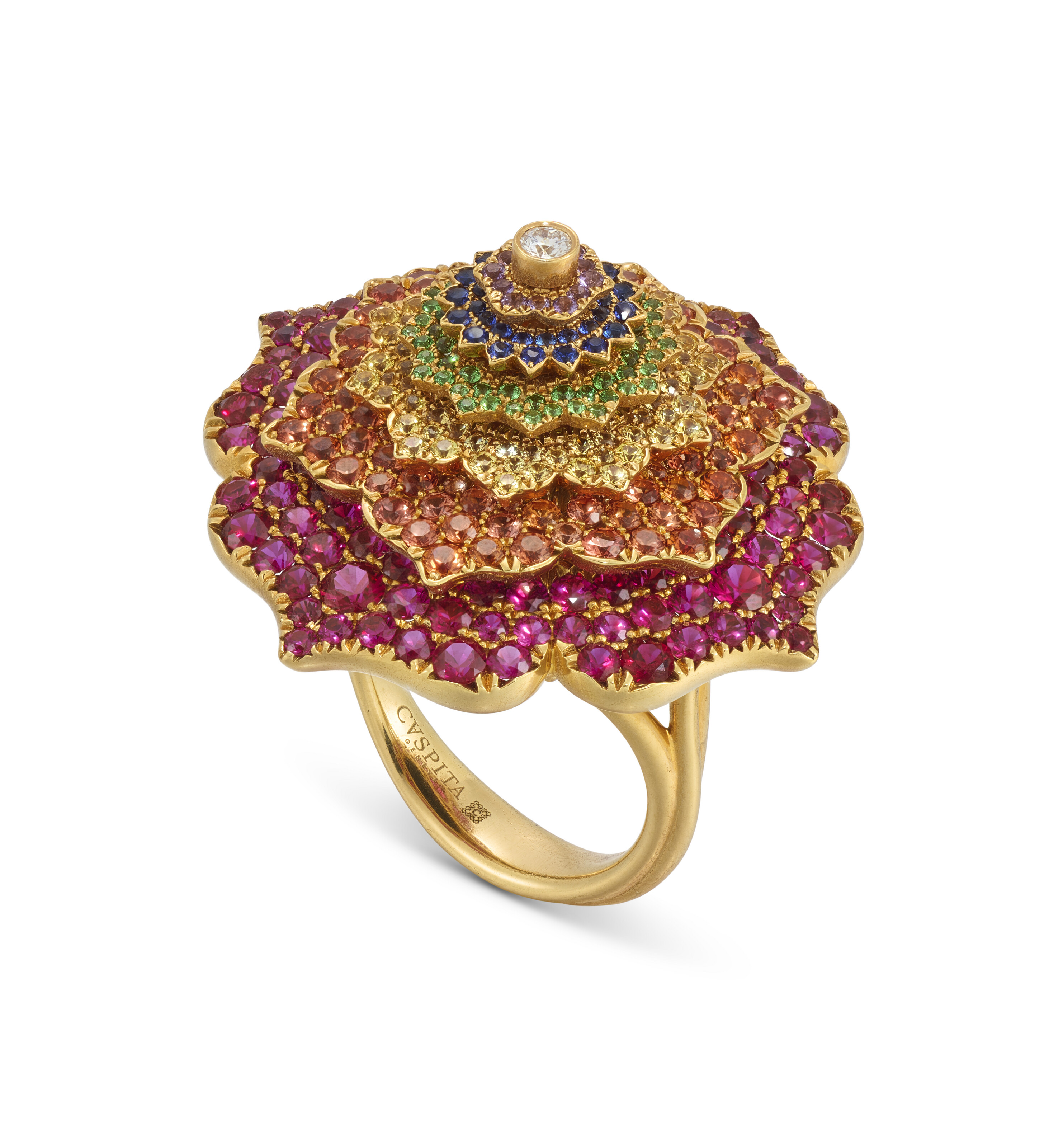 NO RESERVE | CASPITA MUTLI-GEM AND DIAMOND '7 CHAKRAS TOURBILLON' RING ...