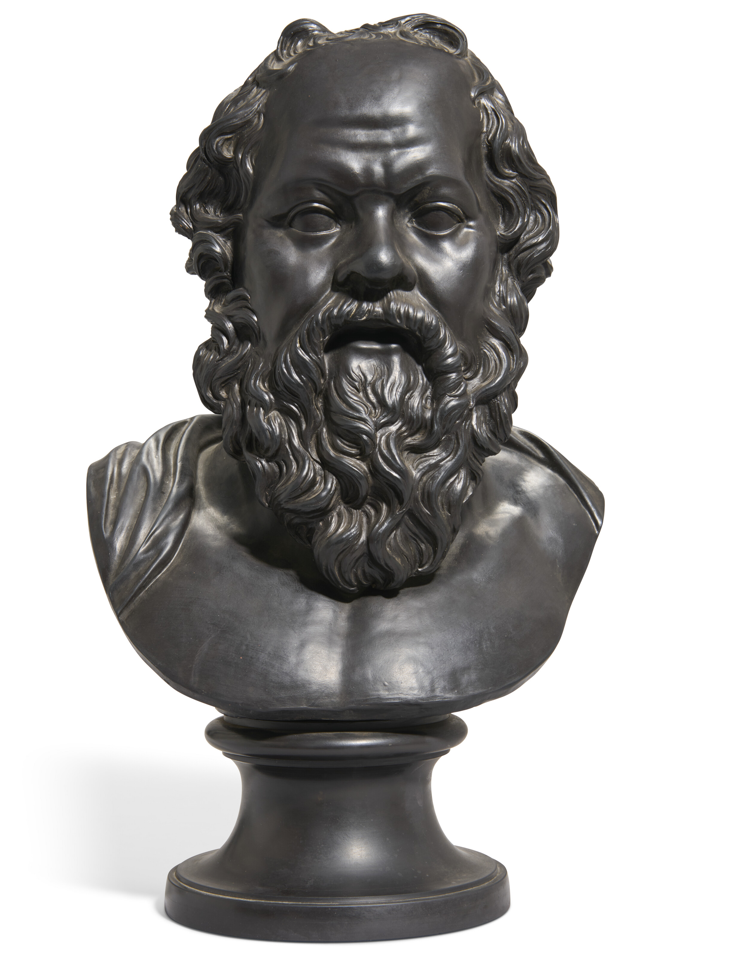 A WEDGWOOD & BENTLEY BLACK BASALT LIBRARY BUST OF SOCRATES, CIRCA 1779 ...