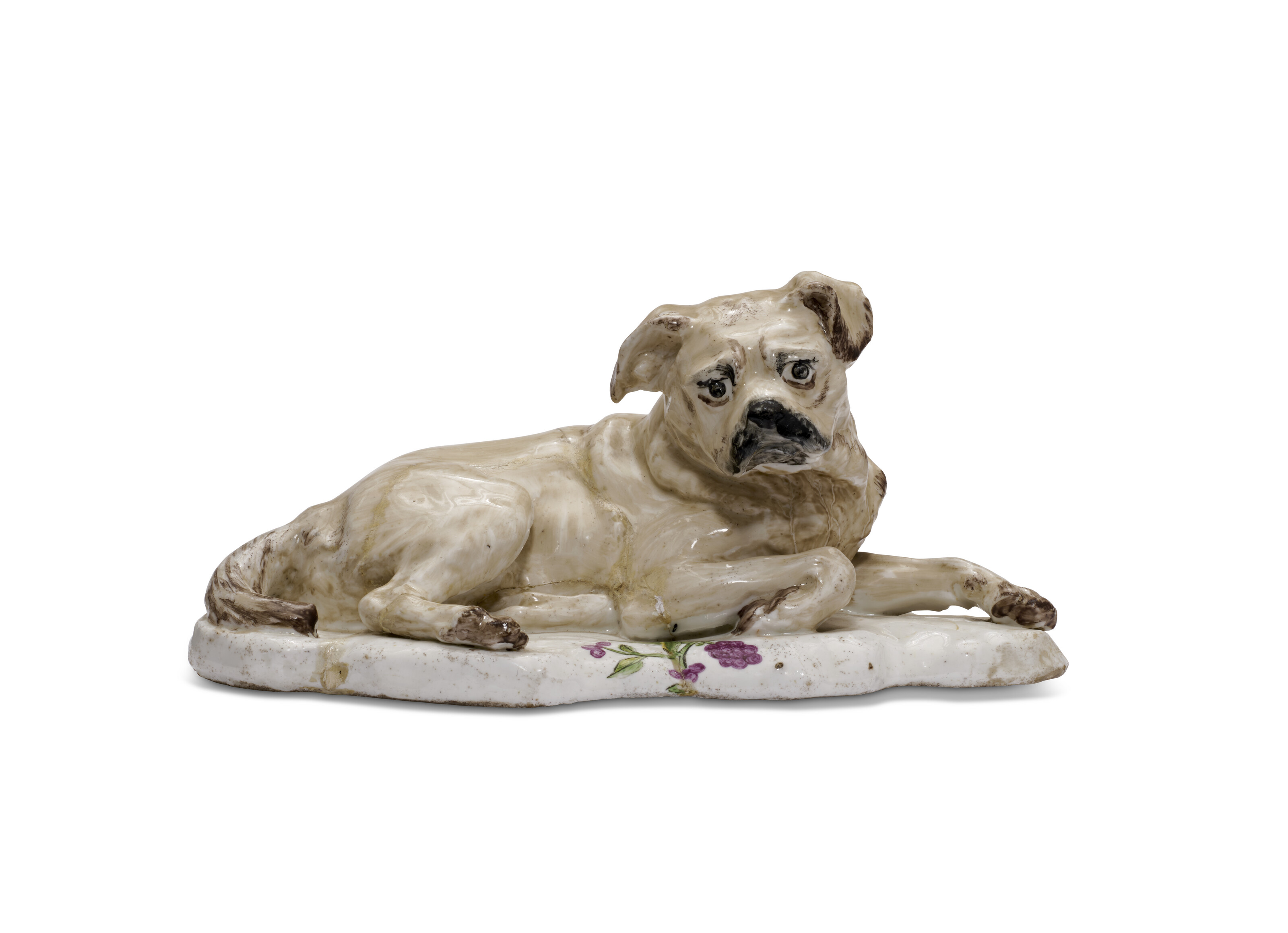 A CHELSEA PORCELAIN MODEL OF HOGARTH’S DOG ‘TRUMP’, CIRCA 1745-1749 ...