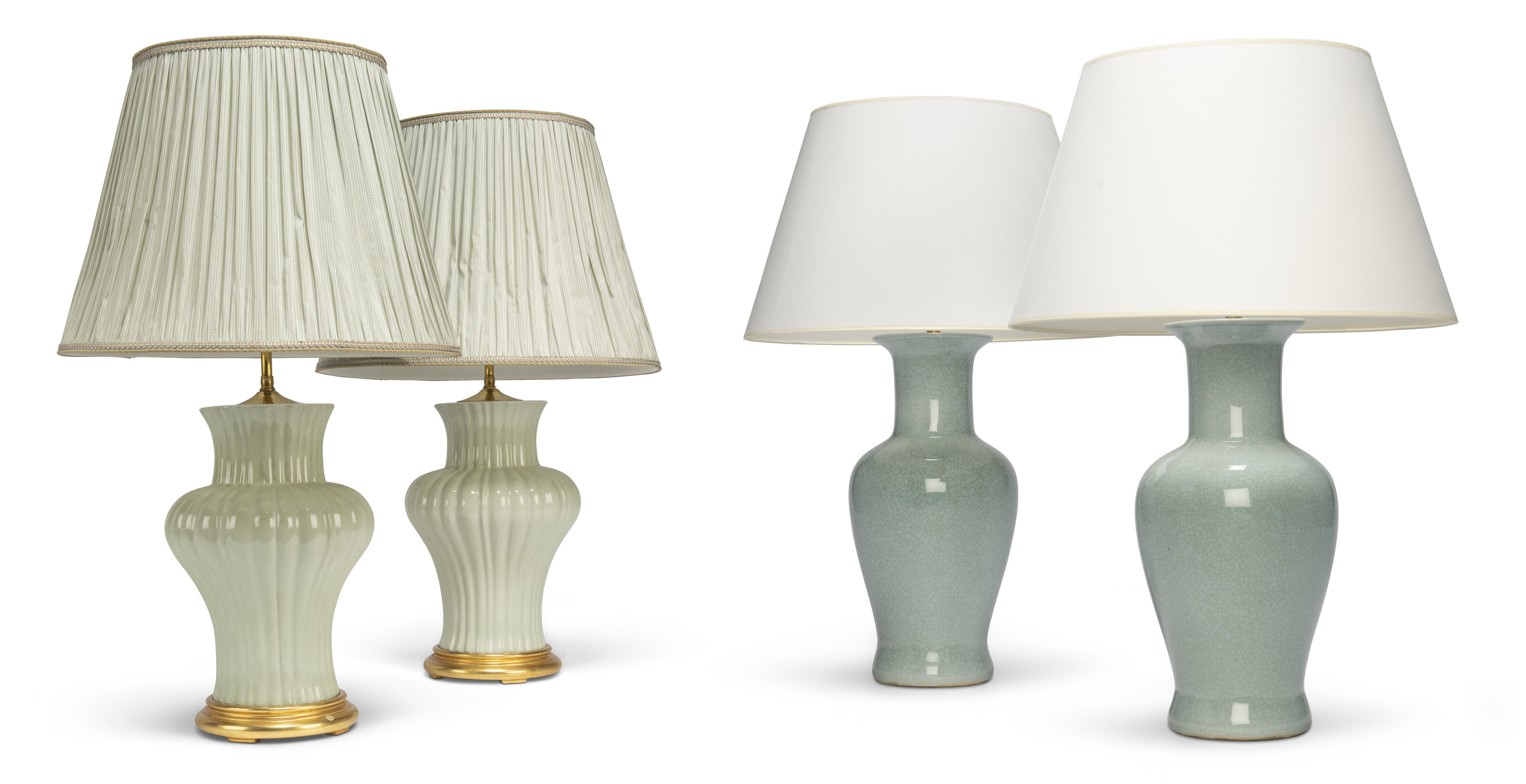 TWO PAIRS OF CELADON PORCELAIN VASE LAMPS, MODERN, ONE PAIR BY VAUGHAN ...