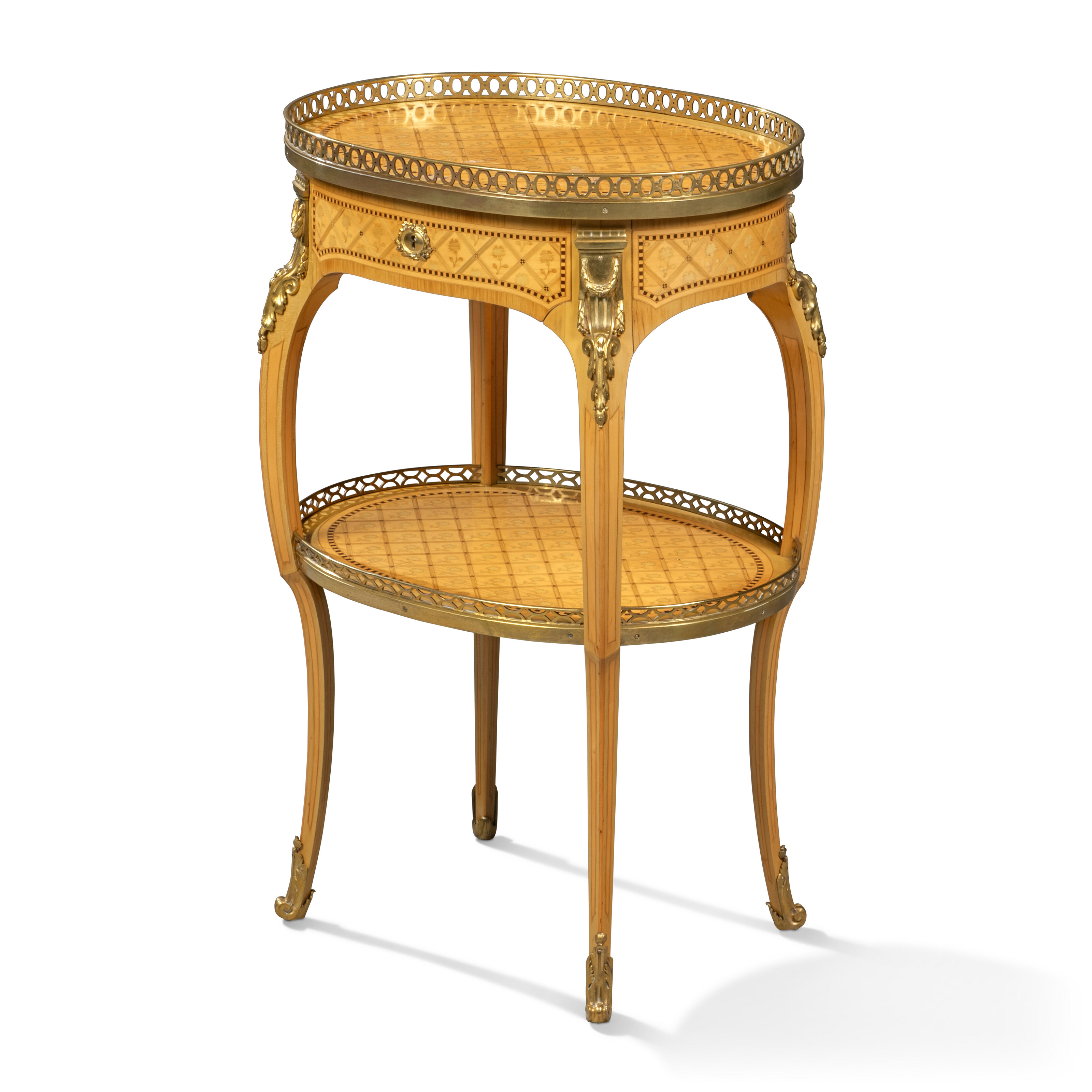 A FRENCH ORMOLU-MOUNTED SYCAMORE AND GREEN-STAINED SYCAMORE OCCASIONAL ...